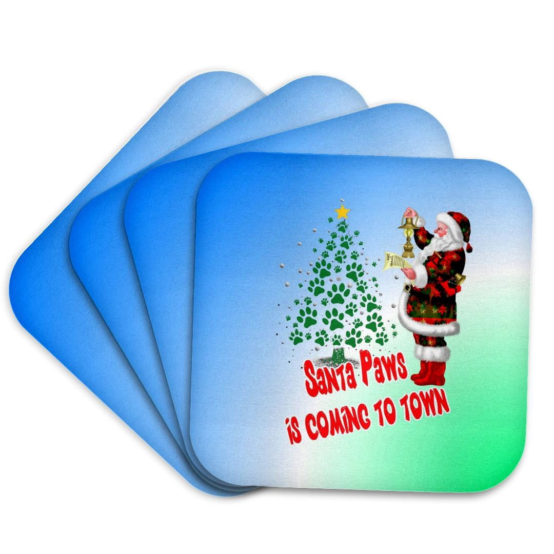 3drose, Paw Print Christmas Tree Santa Paws Is Coming to Town, Set of 4 ...