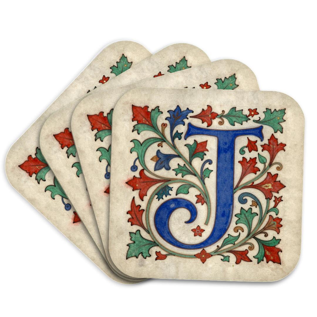 3drose, Personalized Illuminated Letter J, Set of 4 Coasters - Cork ...