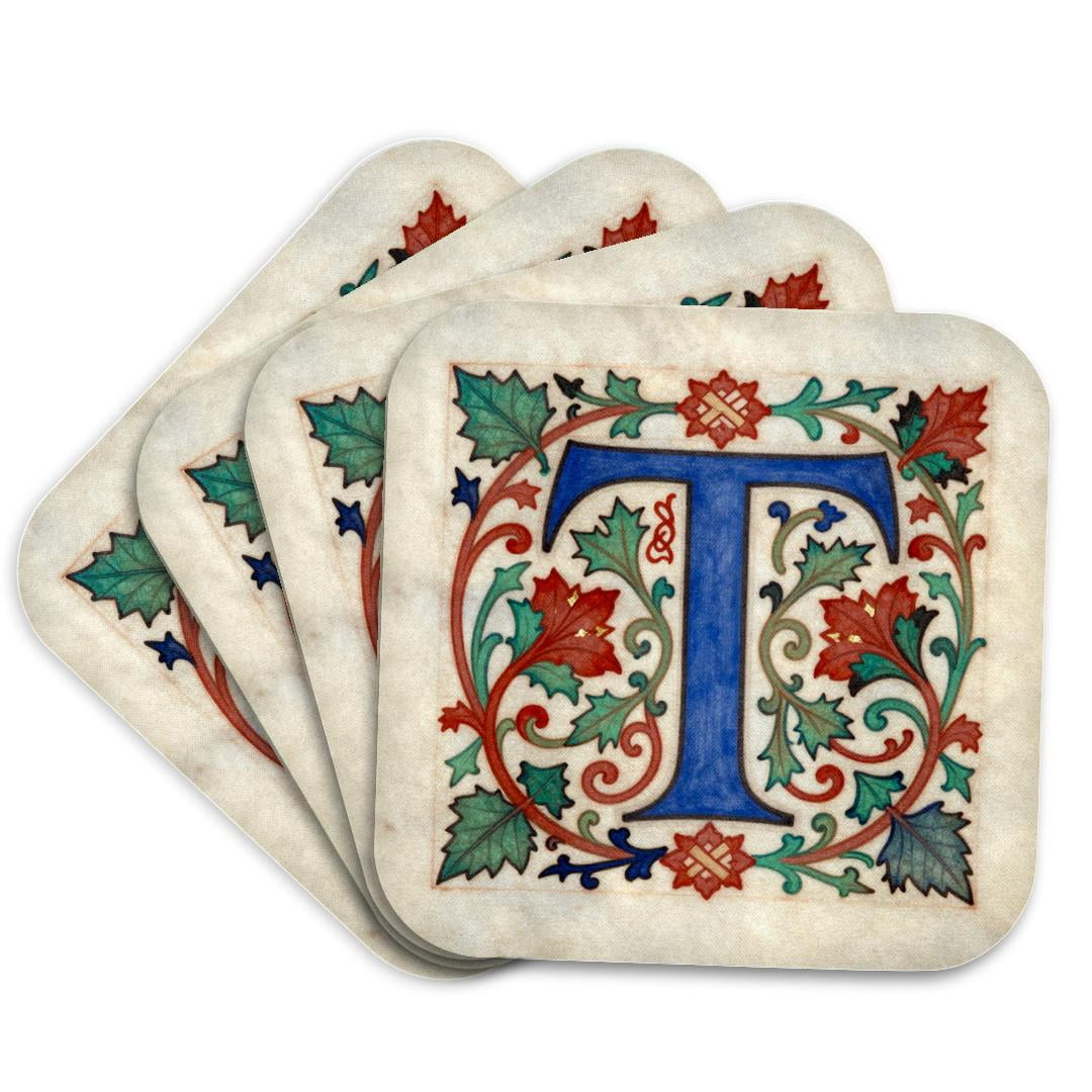 3drose, Personalized Illuminated Letter T, Set of 4 Coasters - Cork ...