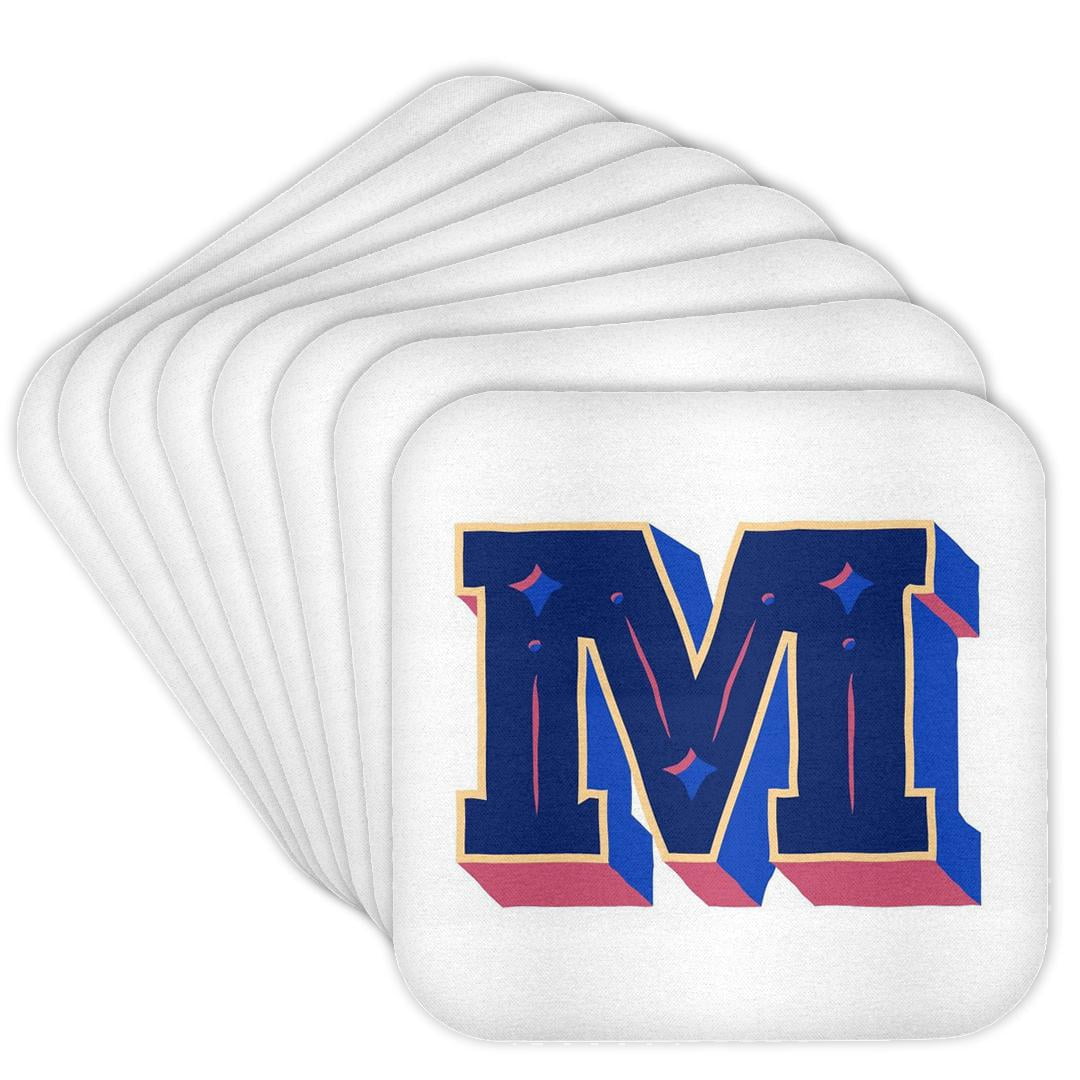 3drose, Personalized Initial Letter M 3d Blue, Set of 8 Coasters - Cork ...