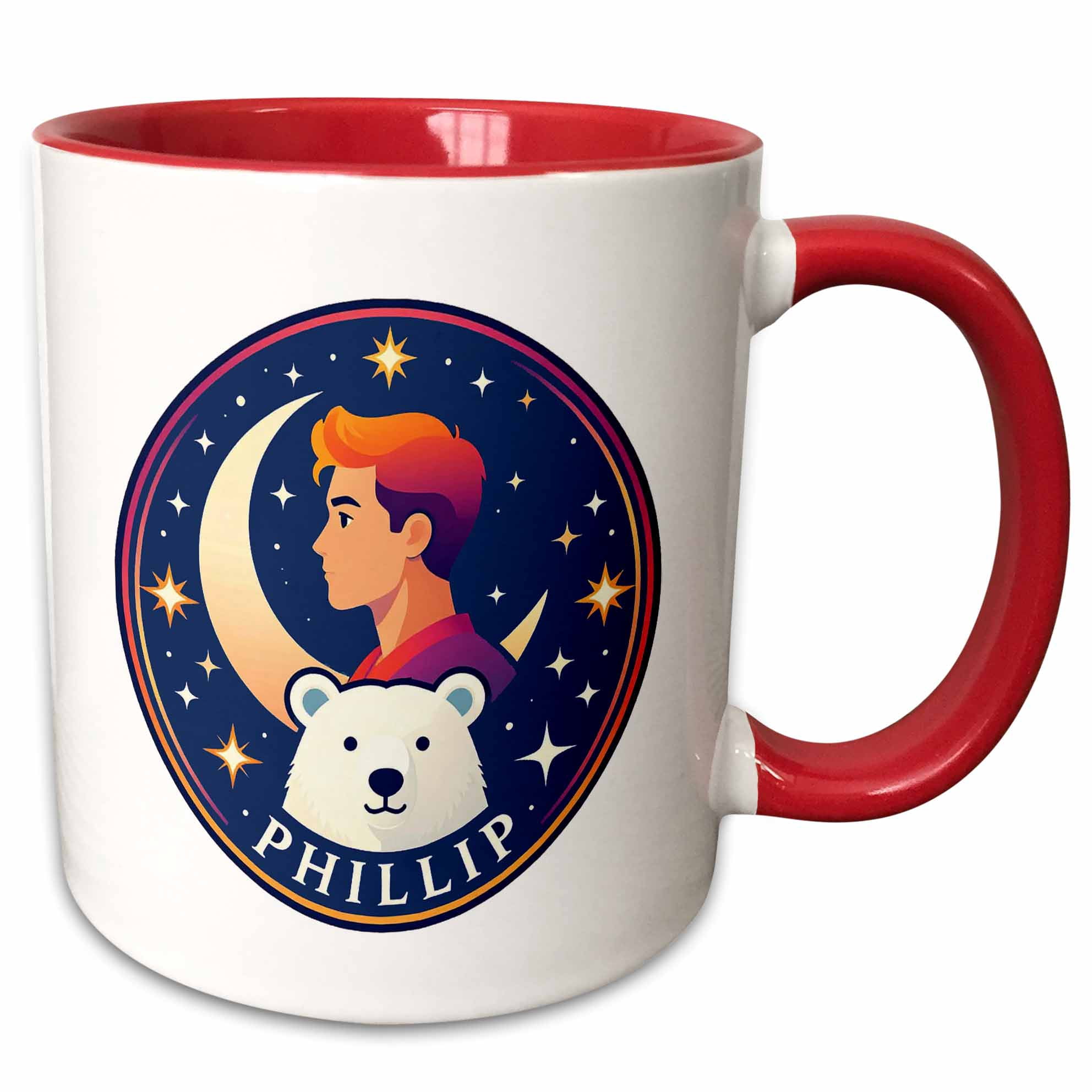 3drose, Phillip Male Name, Moon, Man, Polar Bear Head. Artsy Gift for a ...