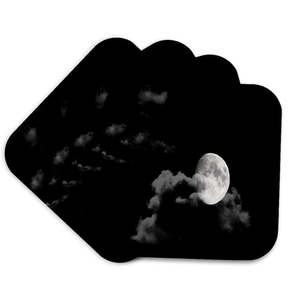 3drose, Photograph of a Full Moon and Clouds on a Dark Black Sky, Set ...