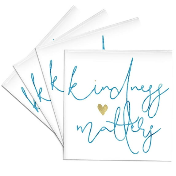 3drose, Picturing Aqua Kindness Matters Gold Heart, Set of 4 Ceramic ...