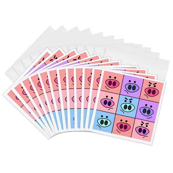 3drose, Pigs with Attitude - Pink Blue Purple, 12 Greeting Cards with ...