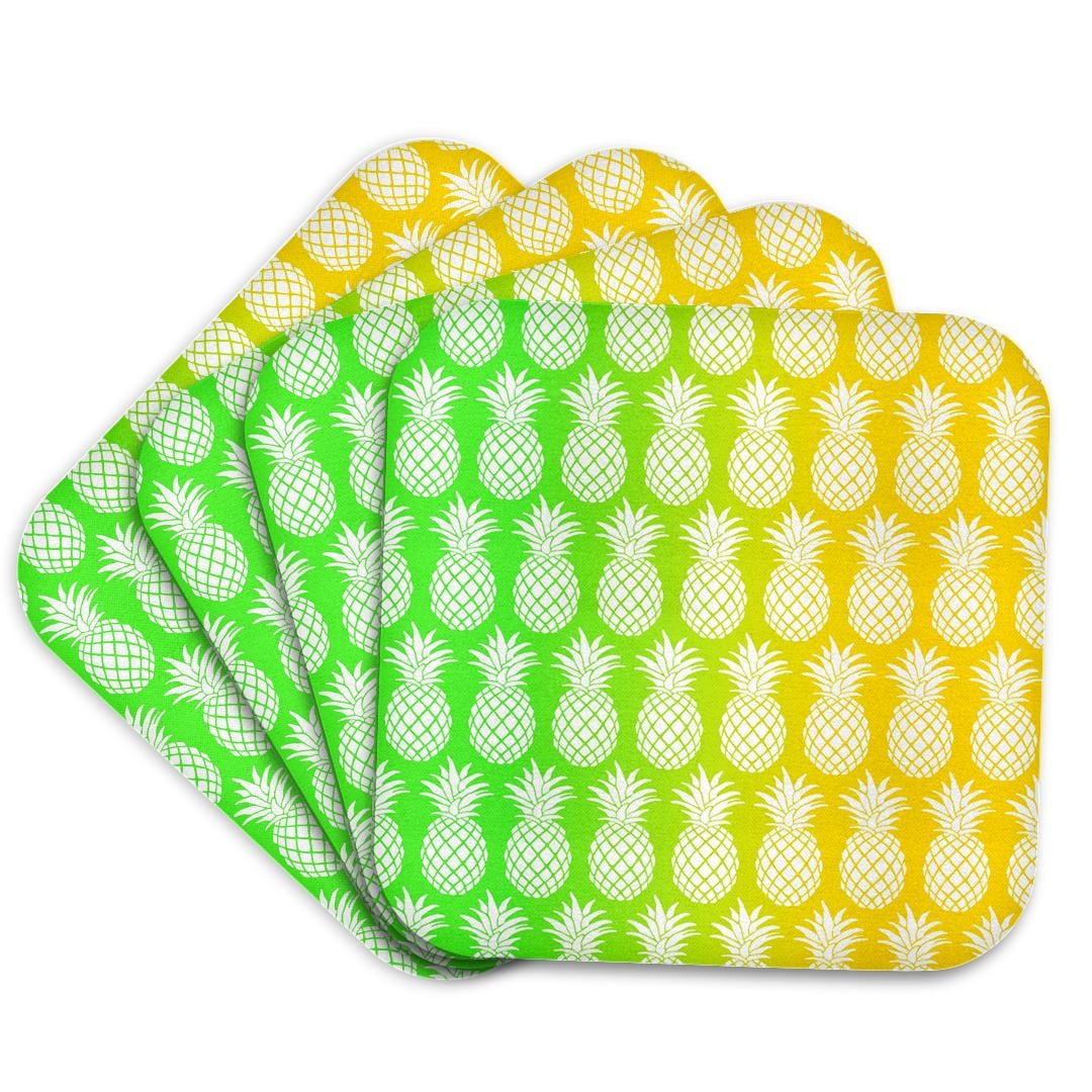 3drose, Pineapple Pattern in White over Green and Yellow, Set of 4 ...