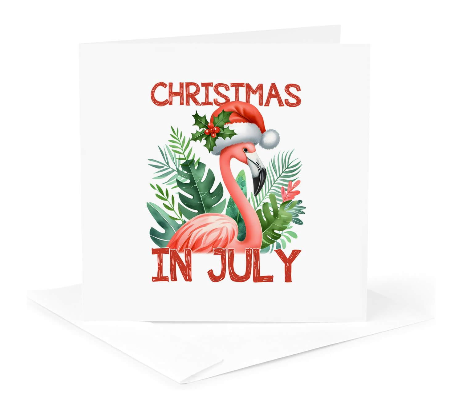 3drose, Pink Flamingo in a Stocking Cap. Tropical Plants. Christmas in ...