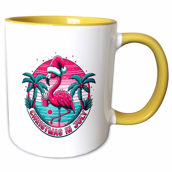 3drose, Pink Flamingo on a Tropical Beach at Sunset. Christmas in July ...