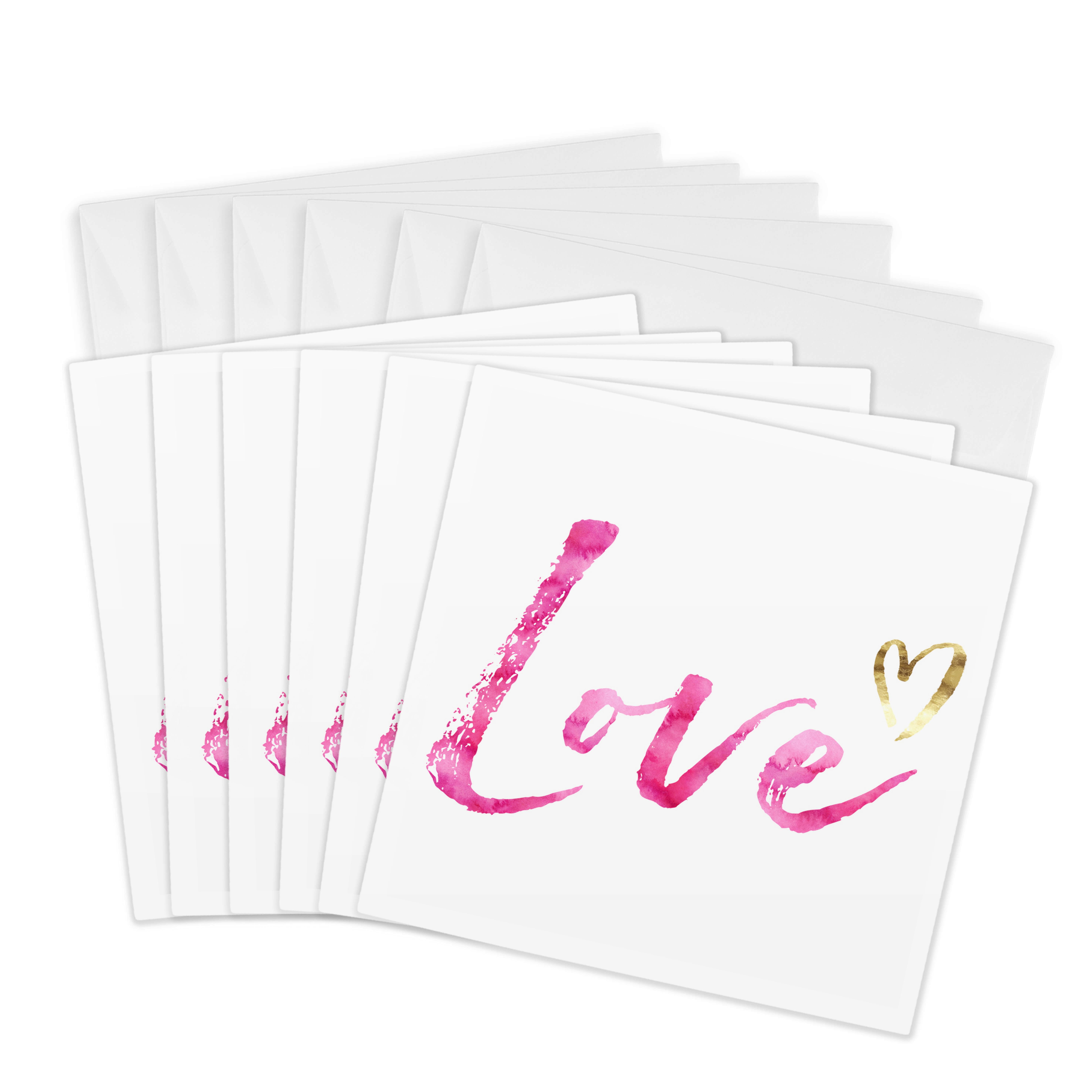 3drose, Pink Gold Love Heart, 6 Greeting Cards with Envelopes - Walmart.com