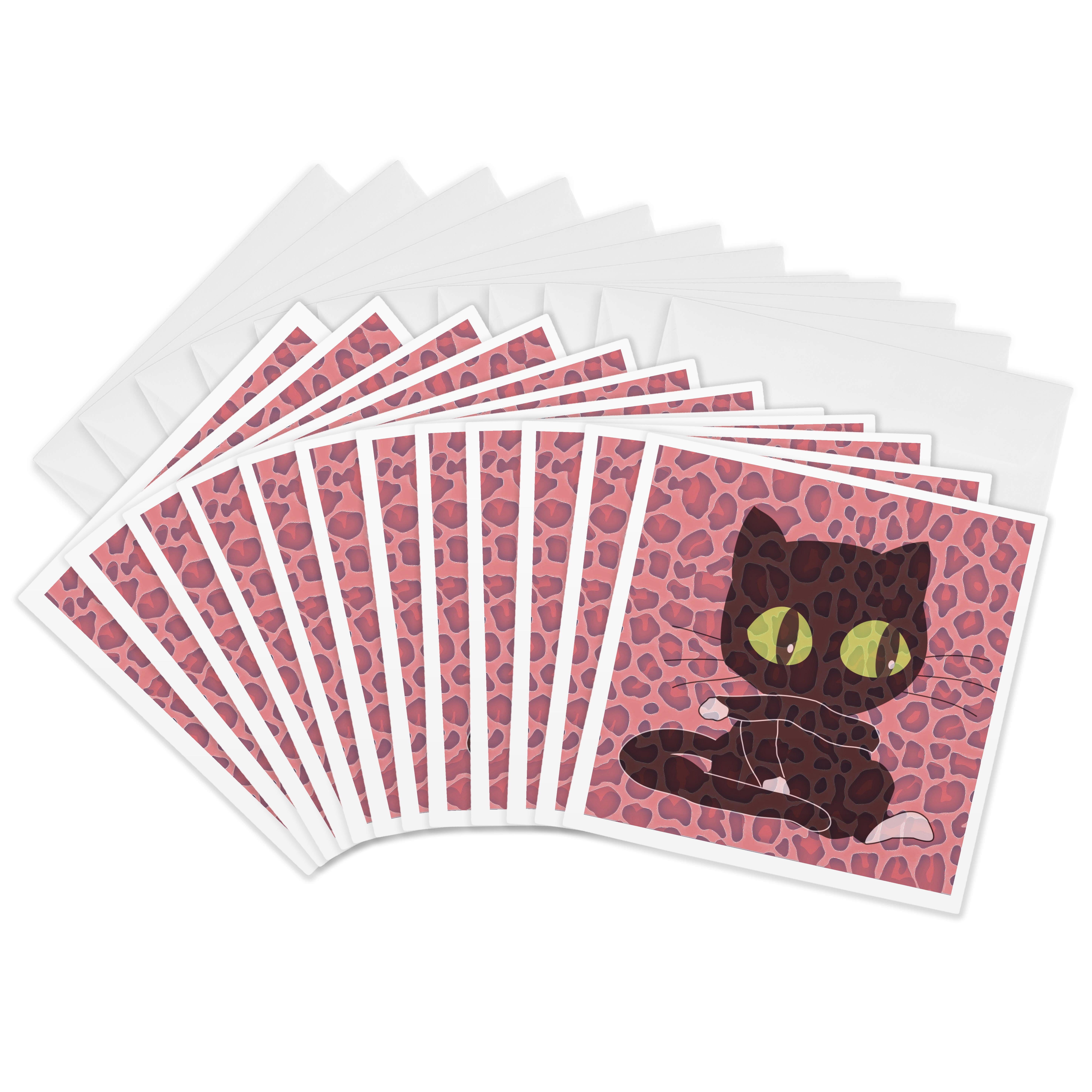 3drose, Pink Leopard Print Cat - Cute Animals - Art, 12 Greeting Cards ...
