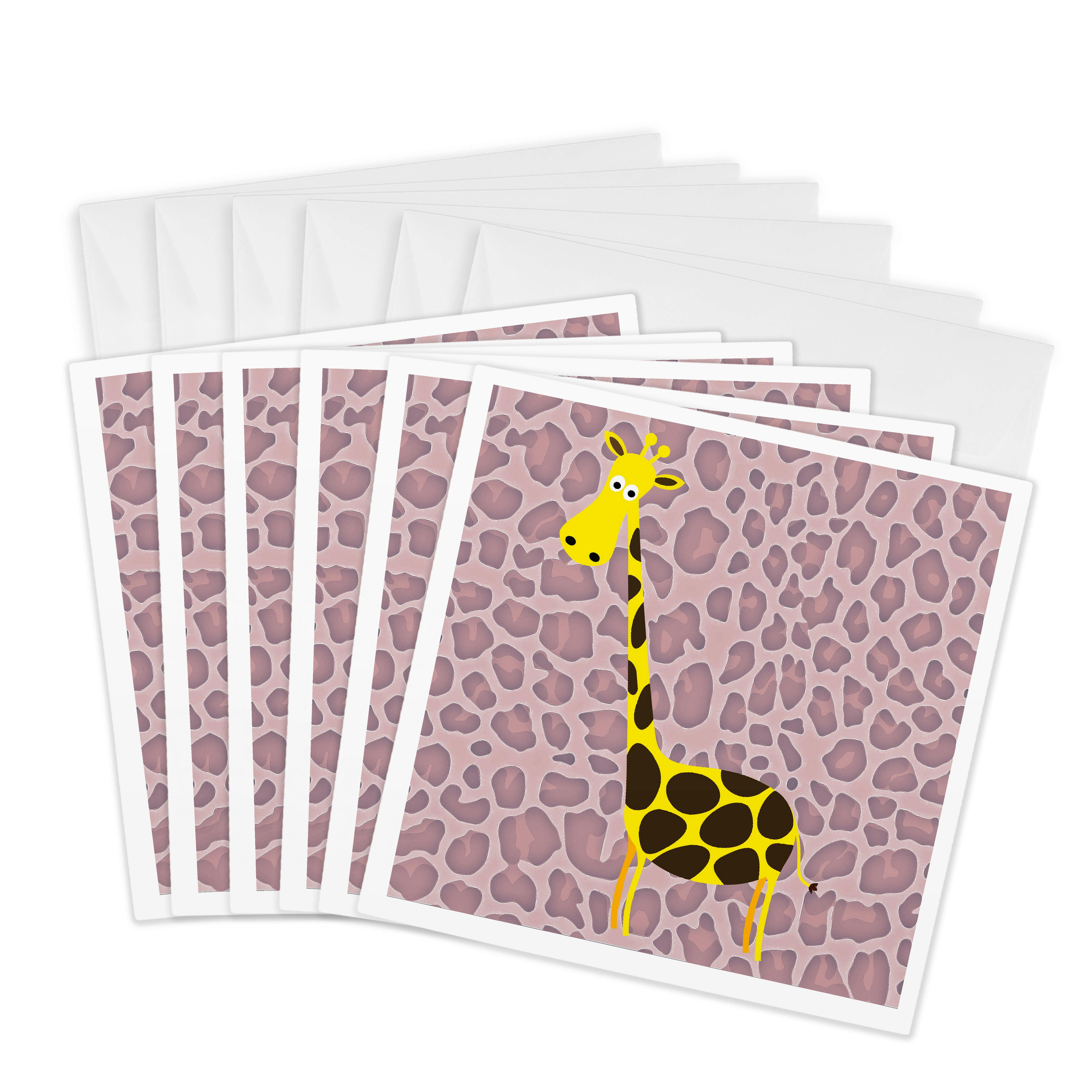 3drose, Pink Leopard Print Giraffe - Art - Cute Animals, 6 Greeting ...