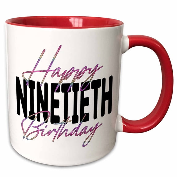 3drose, Pink Pastel Cursive Happy 90th Birthday, 11oz Two-tone Red Mug ...