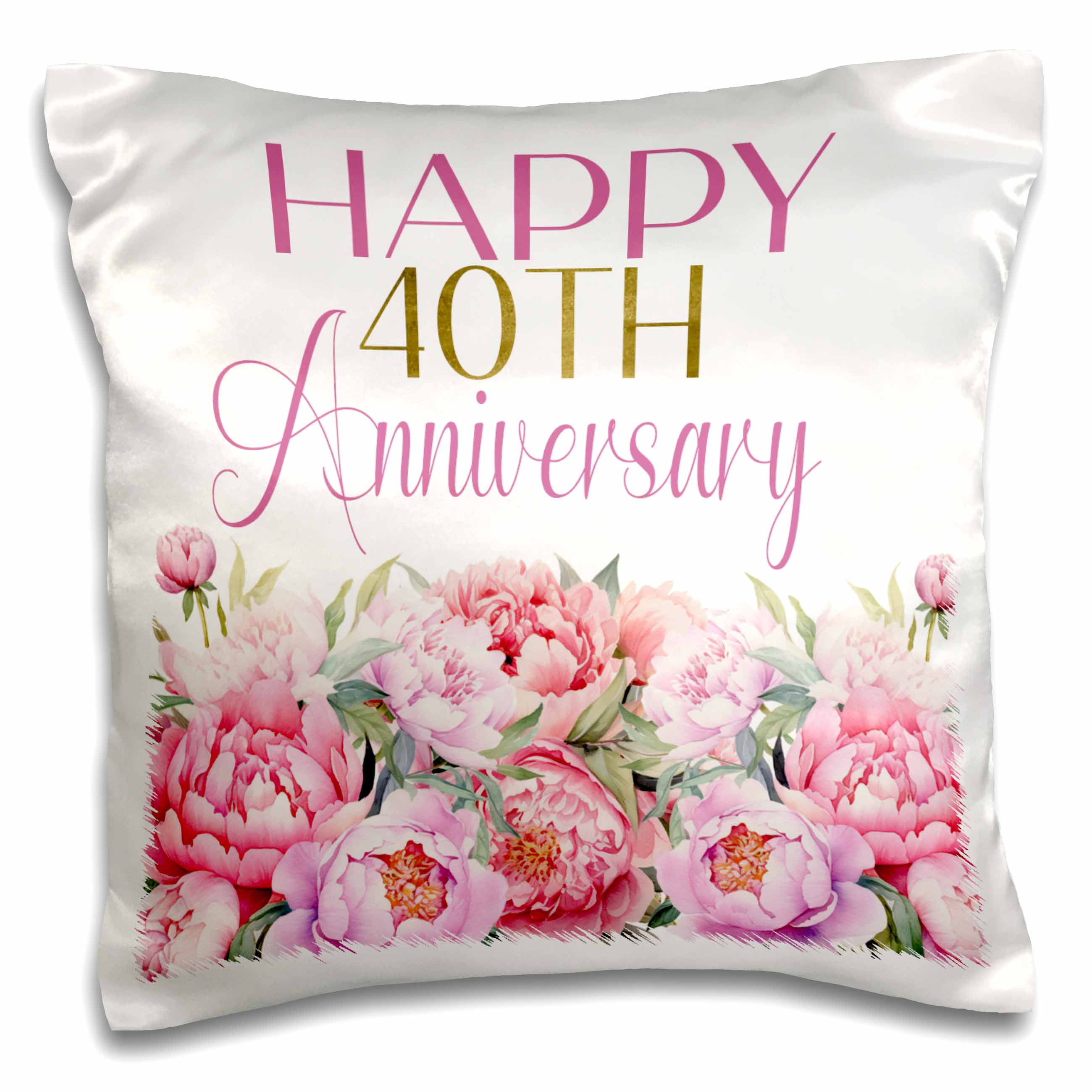3drose, Pink Peony Flowers Happy 40th Anniversary, 16x16 inch Pillow ...