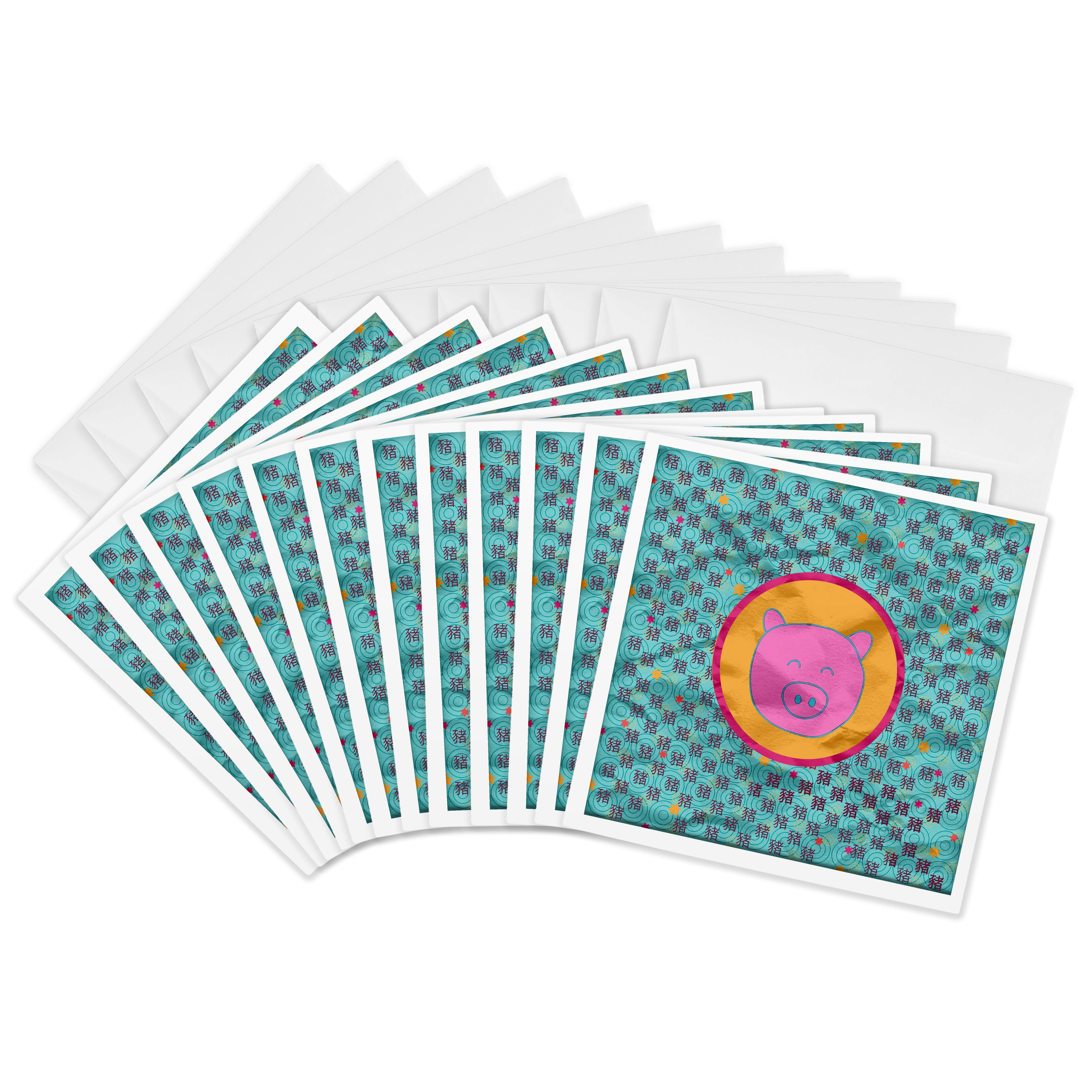 3drose, Pink Pig Face in Circle, Scattered Sign of Pig Design, Aqua ...