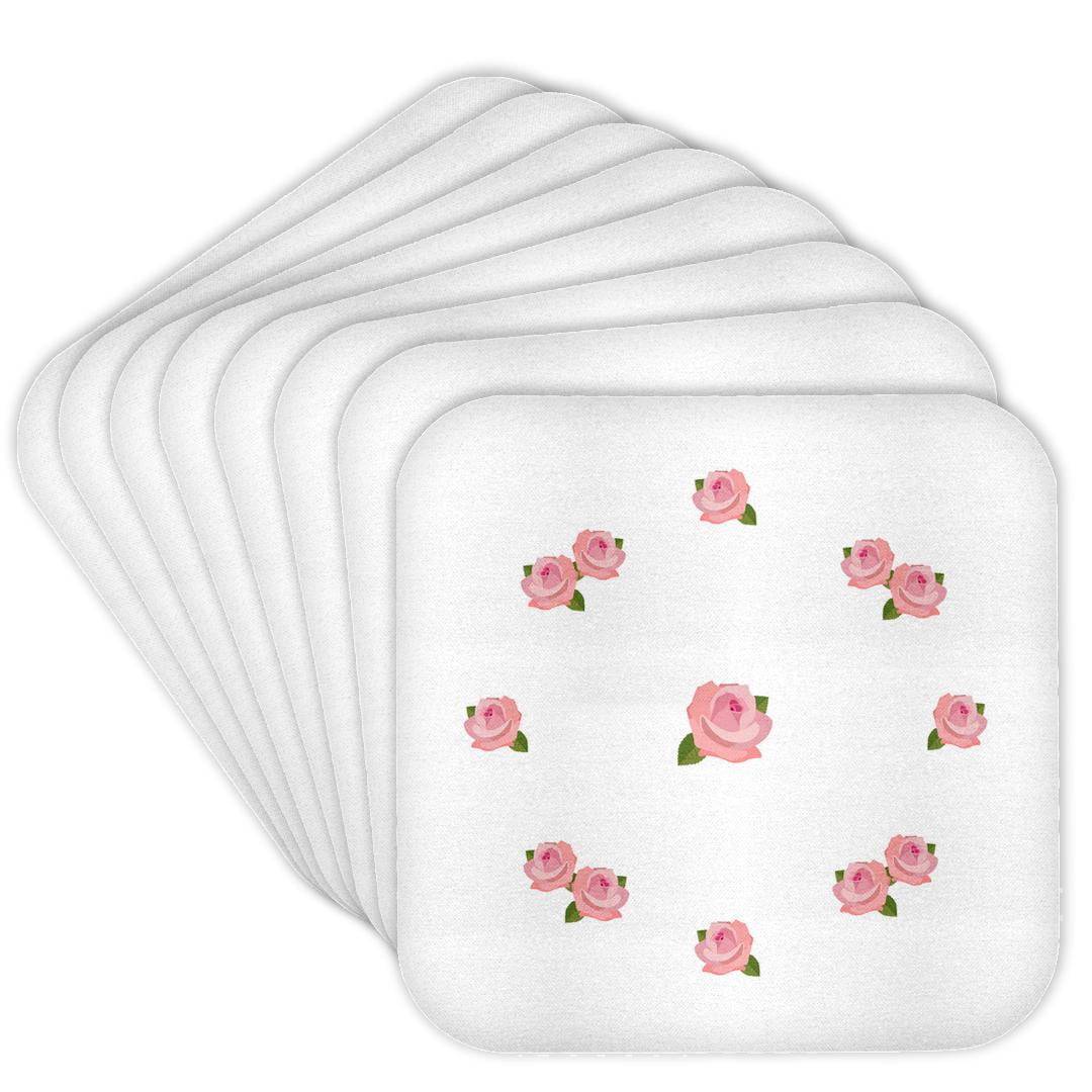 3drose, Pink Rose Illustrative Circular Design on White., Set of 8 ...