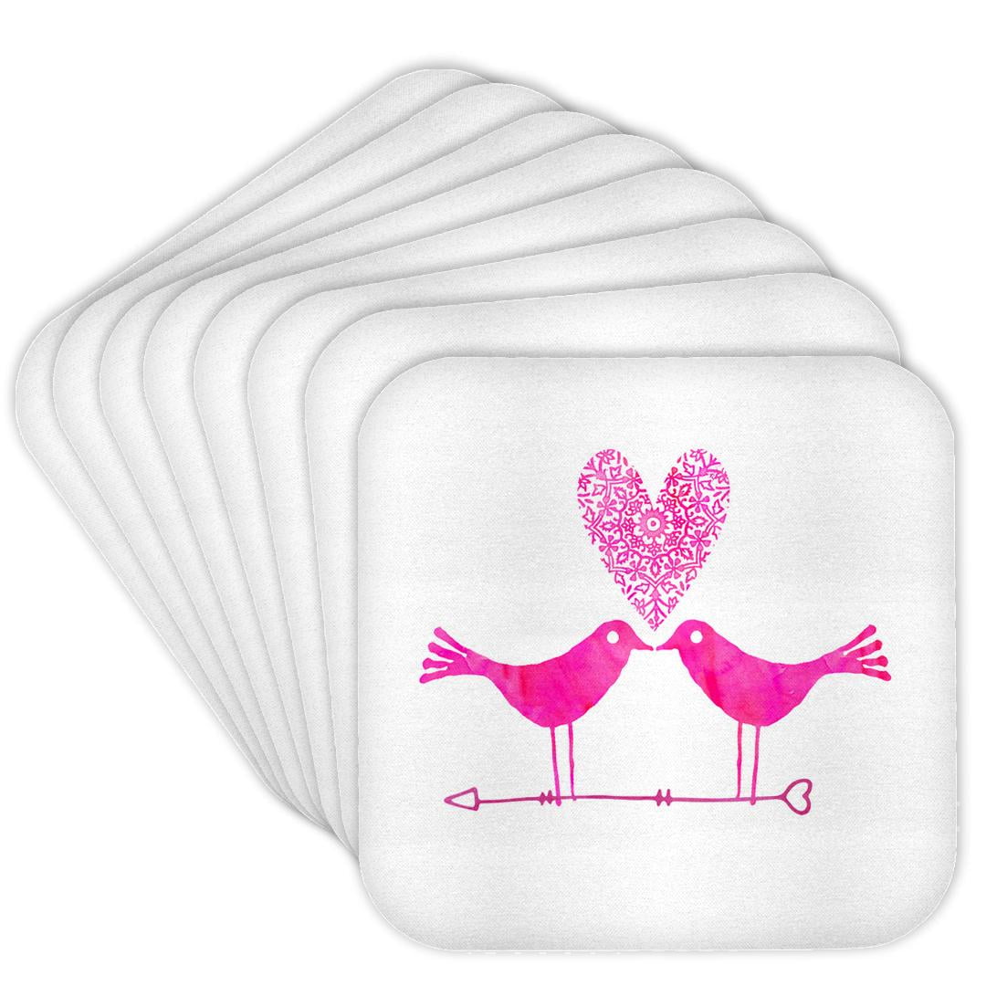 3drose, Pink Watercolor Bird Couple with Heart, Set of 8 Coasters ...