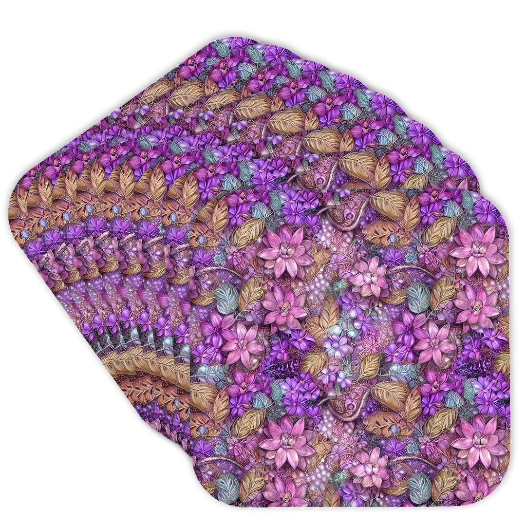 3drose, Pink and Purple Image of Sparkle Flower Pattern, Set of 8 ...