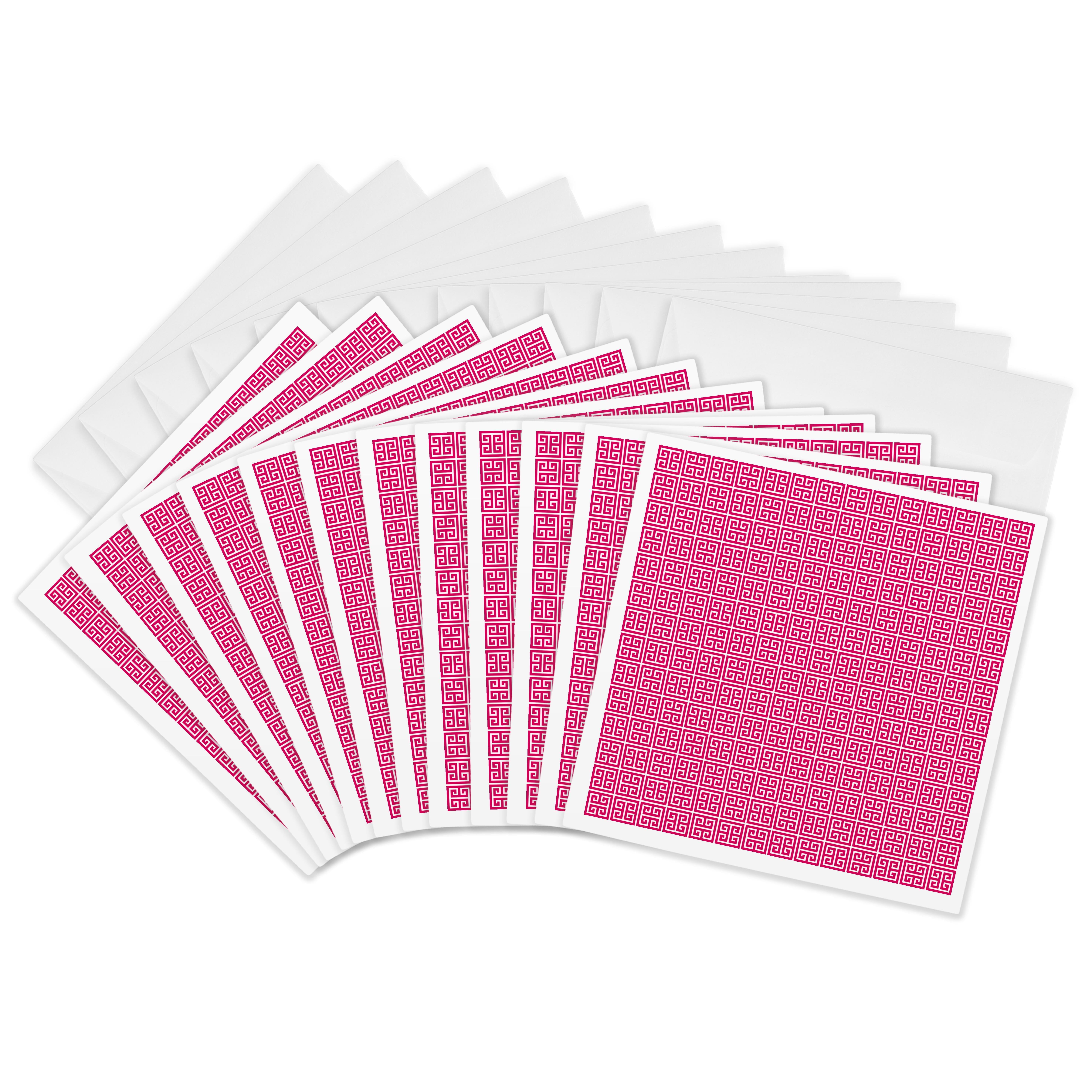 3drose, Pink and White Greek Key Pattern, 12 Greeting Cards with ...