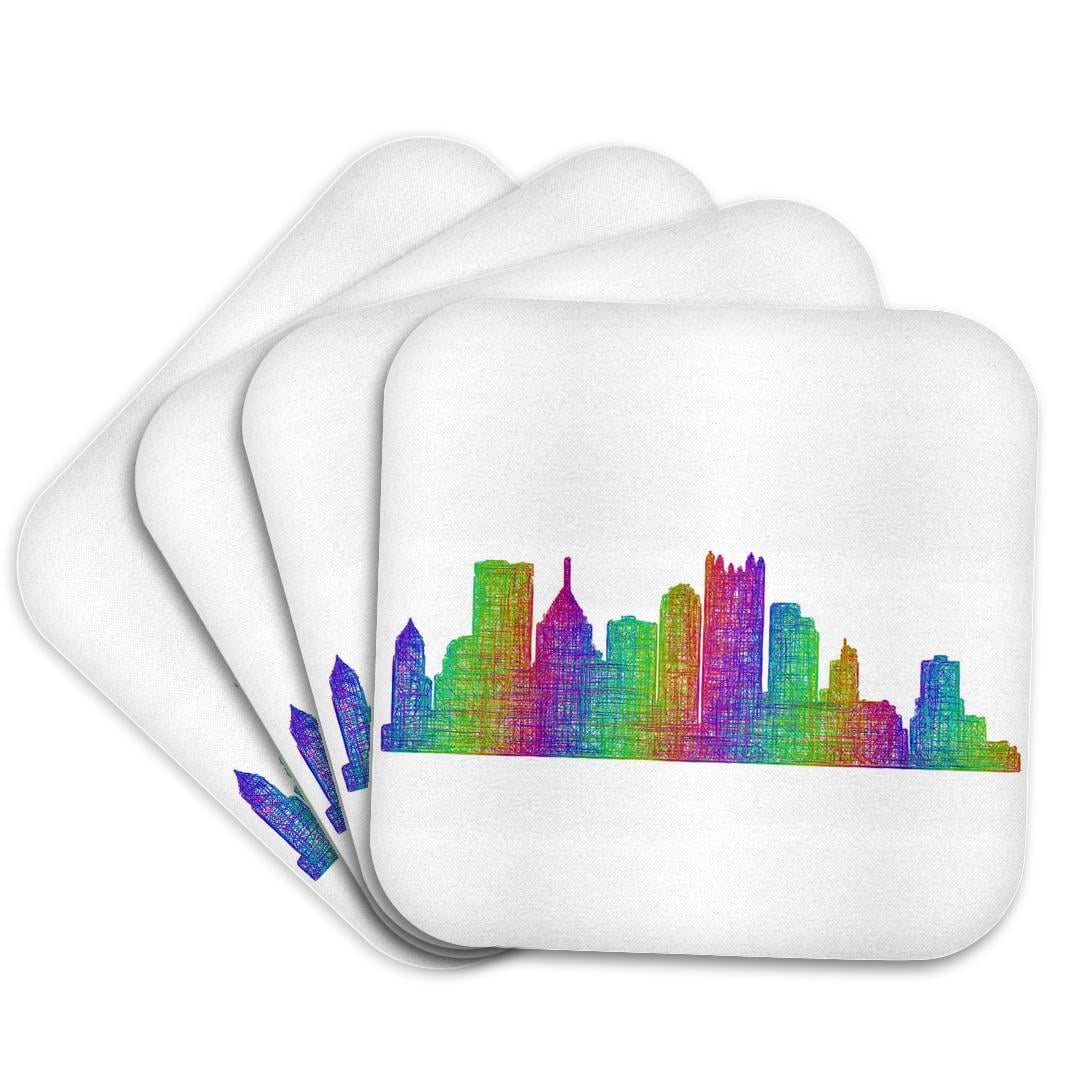 3drose, Pittsburgh City Skyline - Multicolor Line Art, Set of 4 ...
