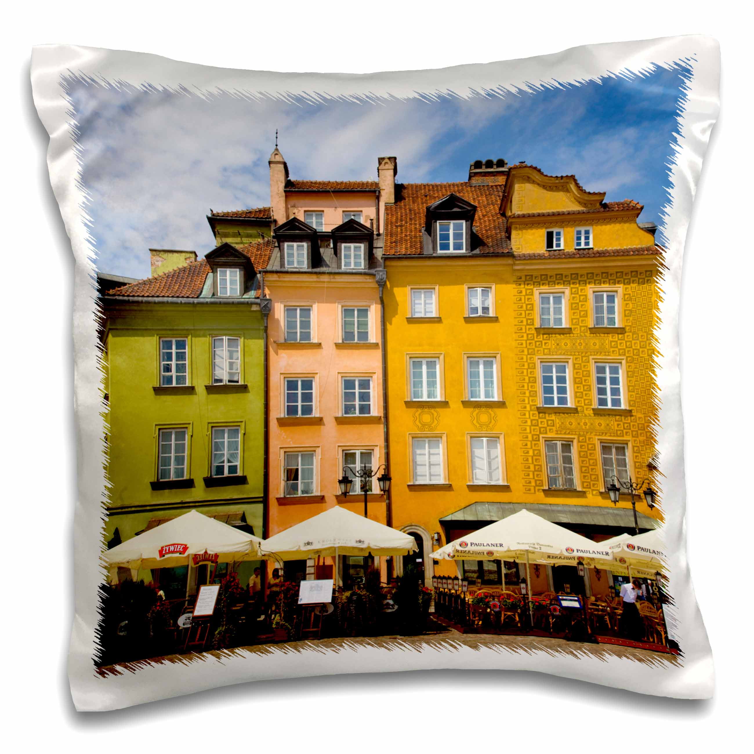 3drose, Poland, Warsaw. Buildings and Outdoor Dining in Plaza., 16x16 ...