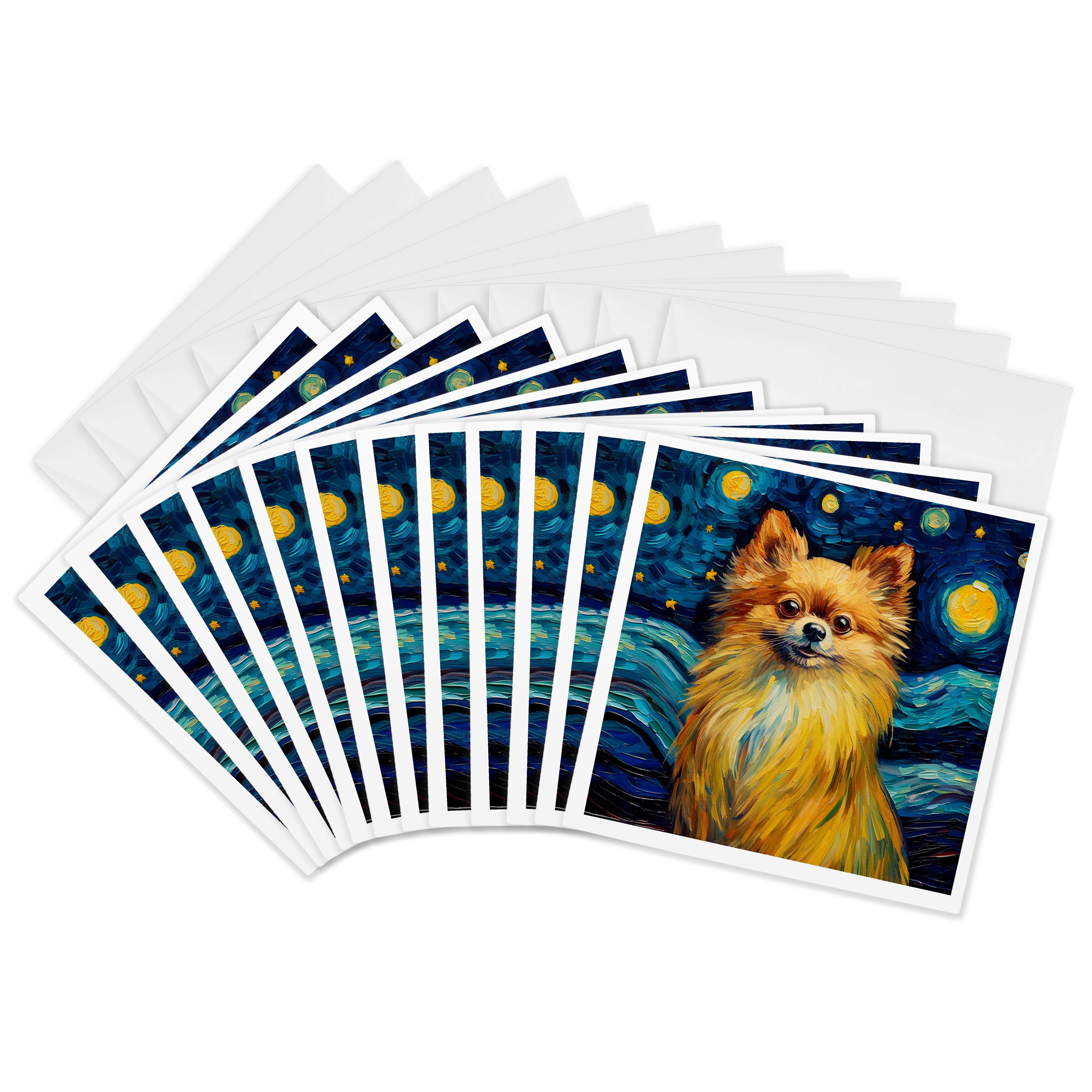 3drose, Pomeranian Portrait in Post-impressionism Style, 12 Greeting ...