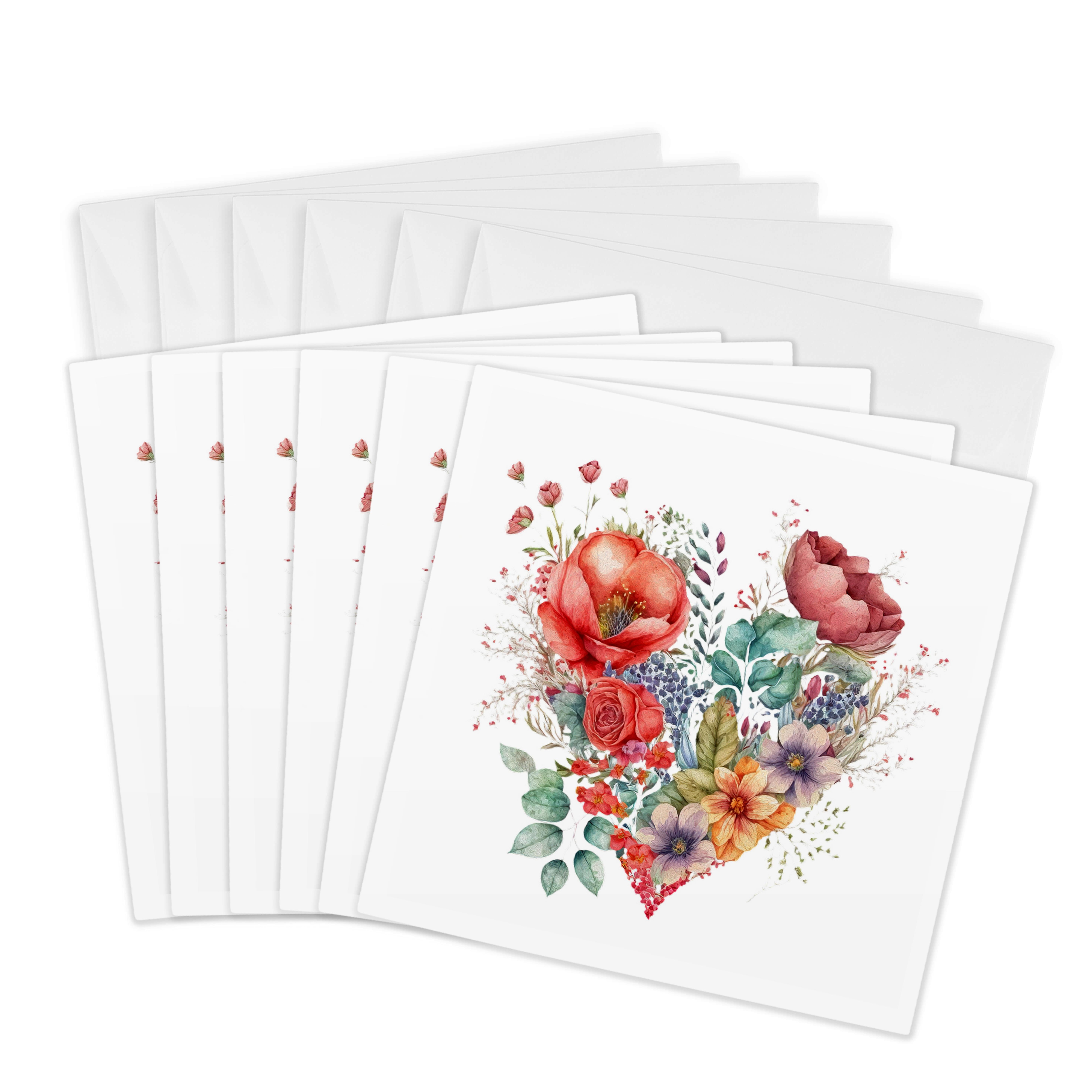3drose, Poppy Flowers in the Shape of a Heart Illustration, 6 Greeting ...