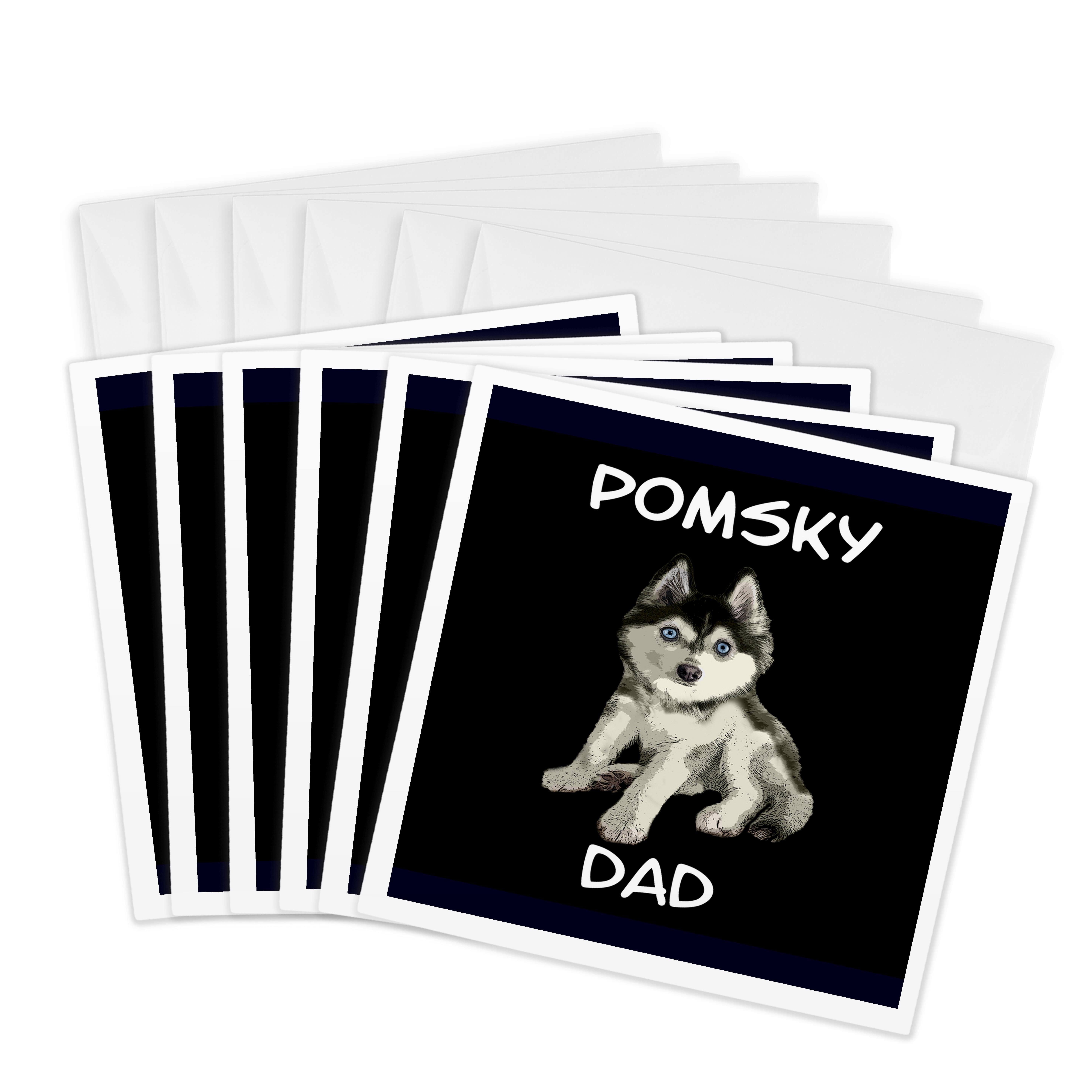 3drose, Portrait of Pomsky Dog for Dad Daddy Father, 6 Greeting Cards ...
