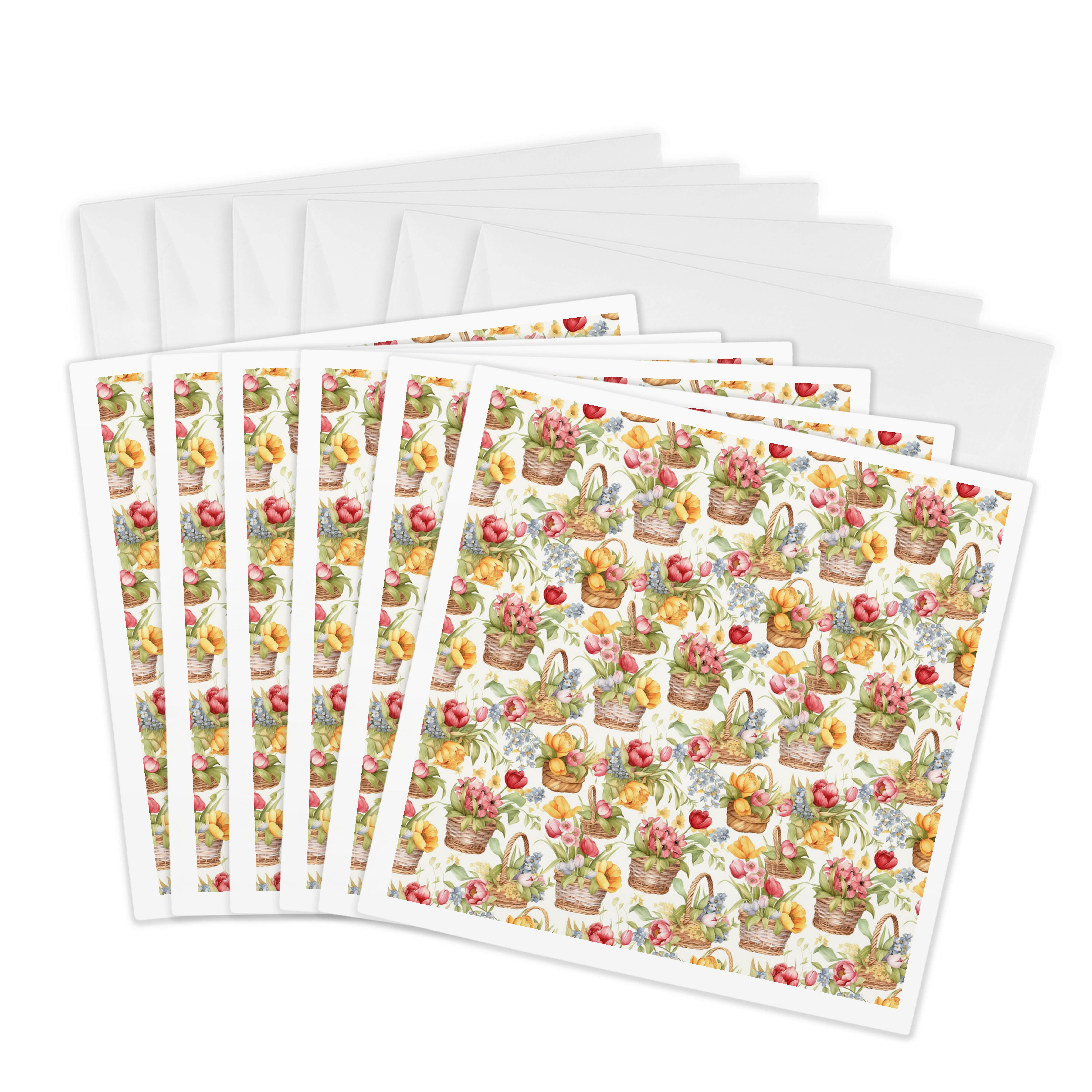 3drose, Pretty Baskets of Tulips and Flowers Pattern, 6 Greeting Cards ...