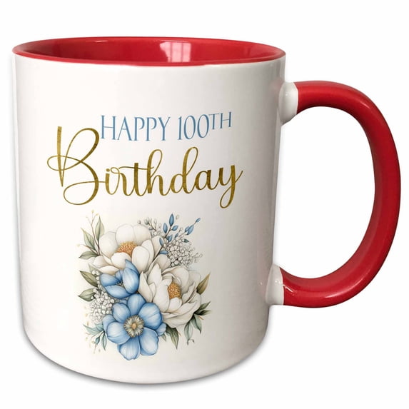 3drose, Pretty Blue Magnolia Happy 100th Birthday, 15oz Two-tone Red ...