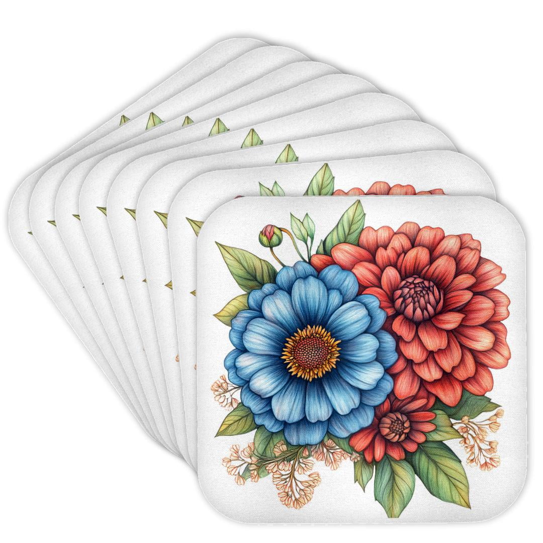 3drose, Pretty Blue and Red Zinnia Flower, Set of 8 Coasters - Cork ...
