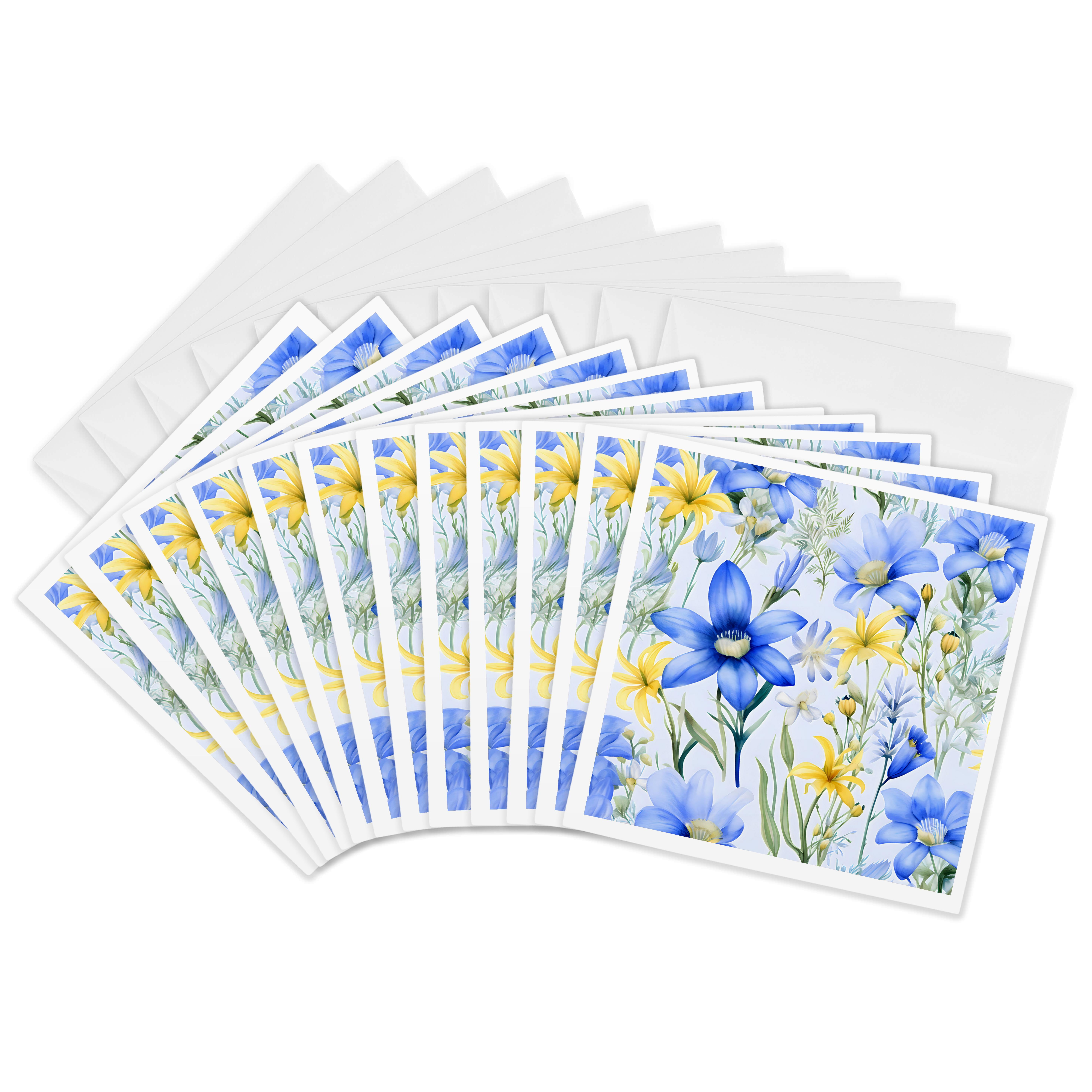 3drose, Pretty Blue and Yellow Image of Watercolor Flower Background ...