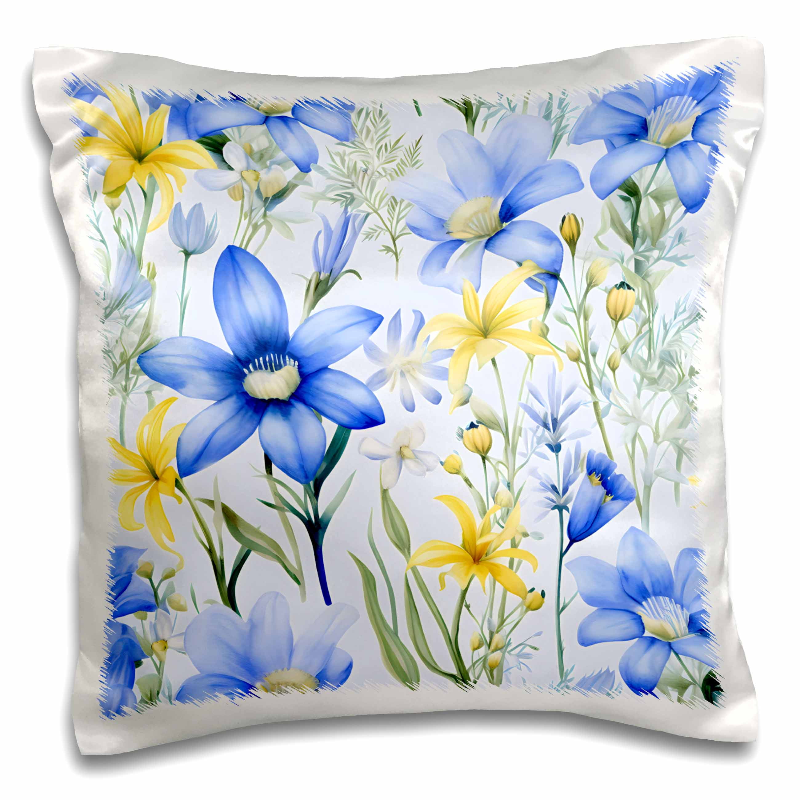 3drose, Pretty Blue and Yellow Image of Watercolor Flower Background ...