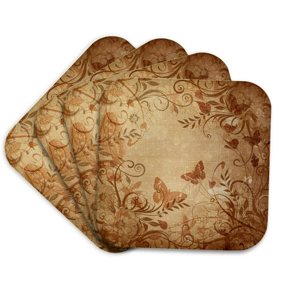 3drose, Pretty Damask Floral Accented Earth Tones Butterfly Designer ...