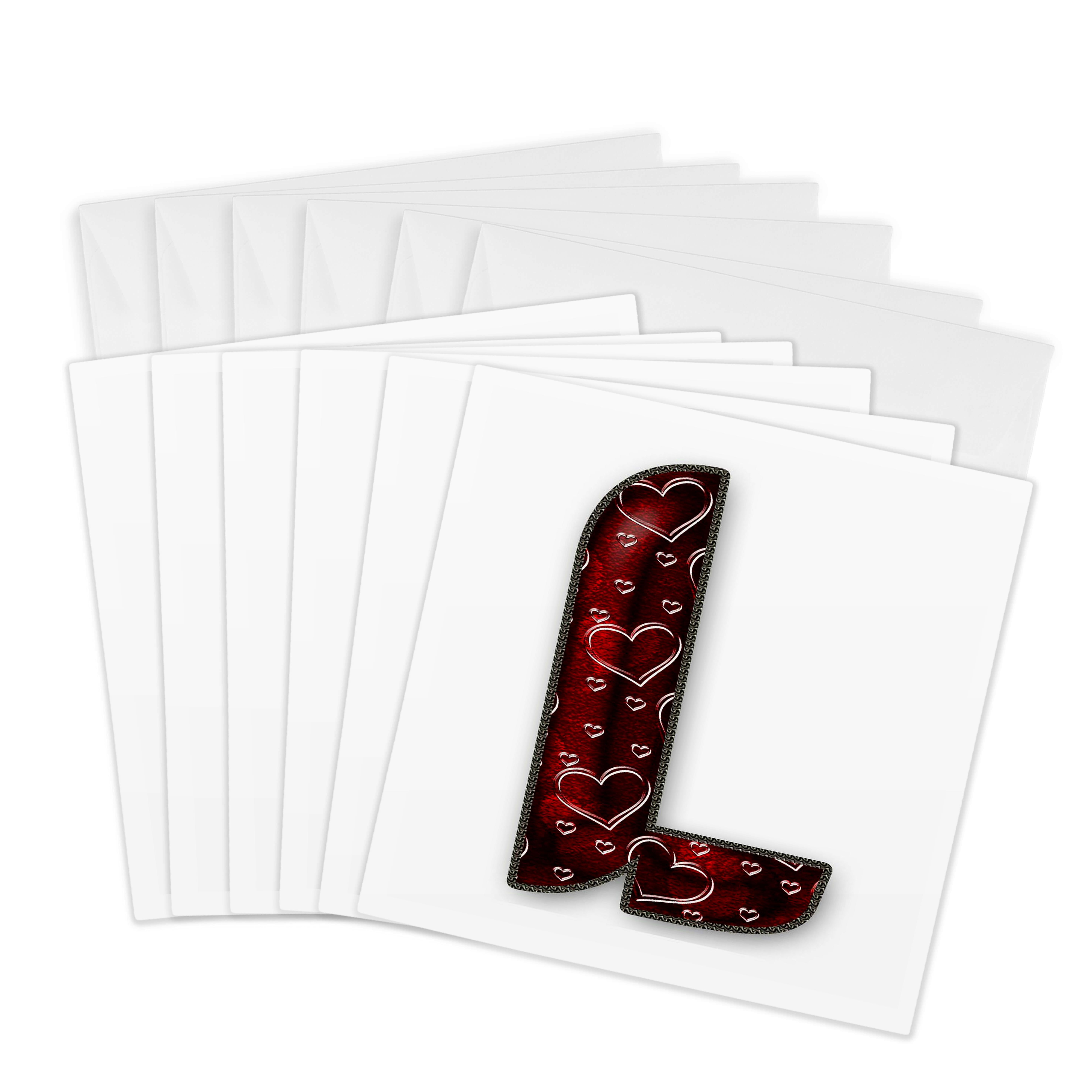 3drose, Pretty Deep Red Clear Hearts Monogram Initial L, 6 Greeting ...