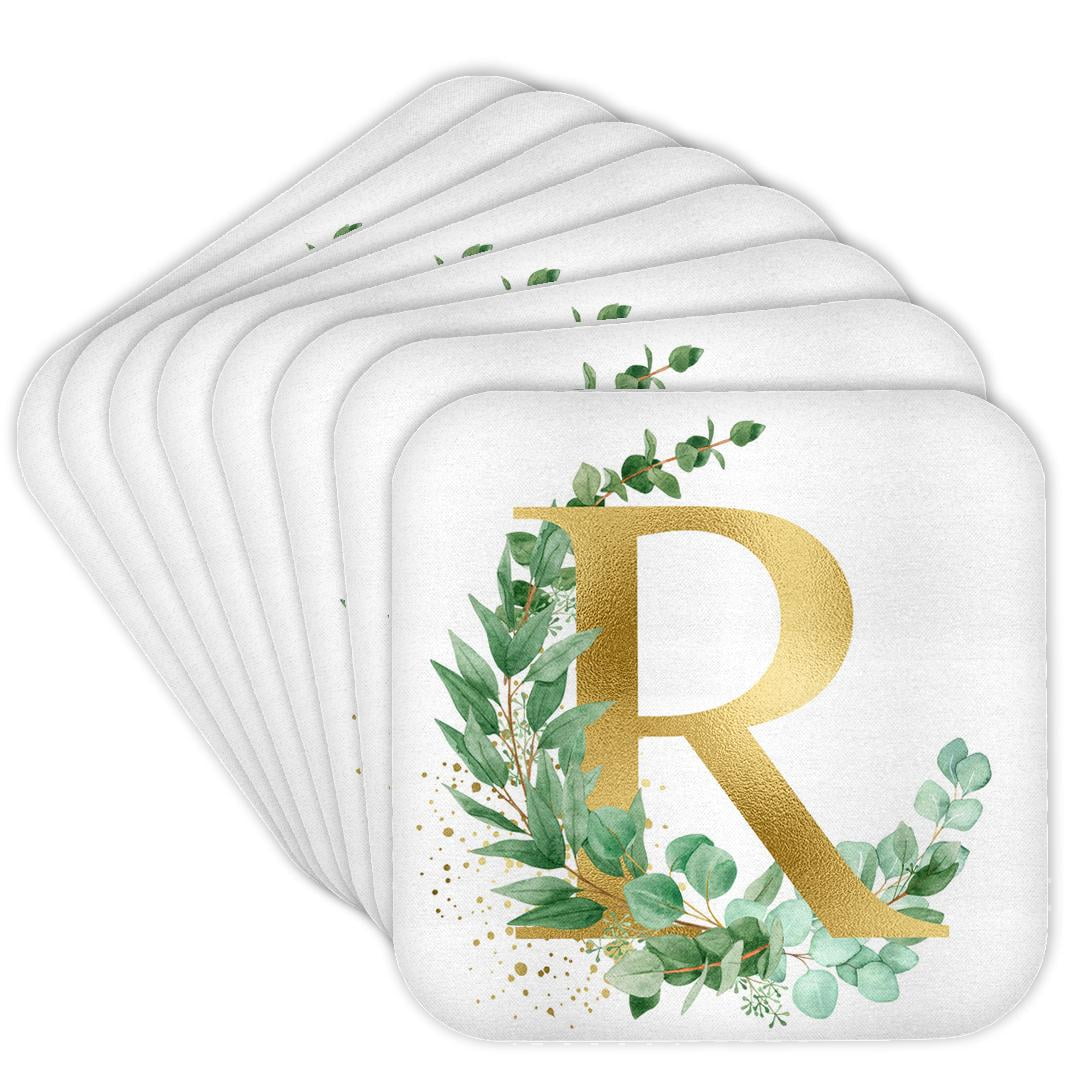 3drose, Pretty Eucalyptus Greenery Leaves Monogram Initial R, Set of 8 ...