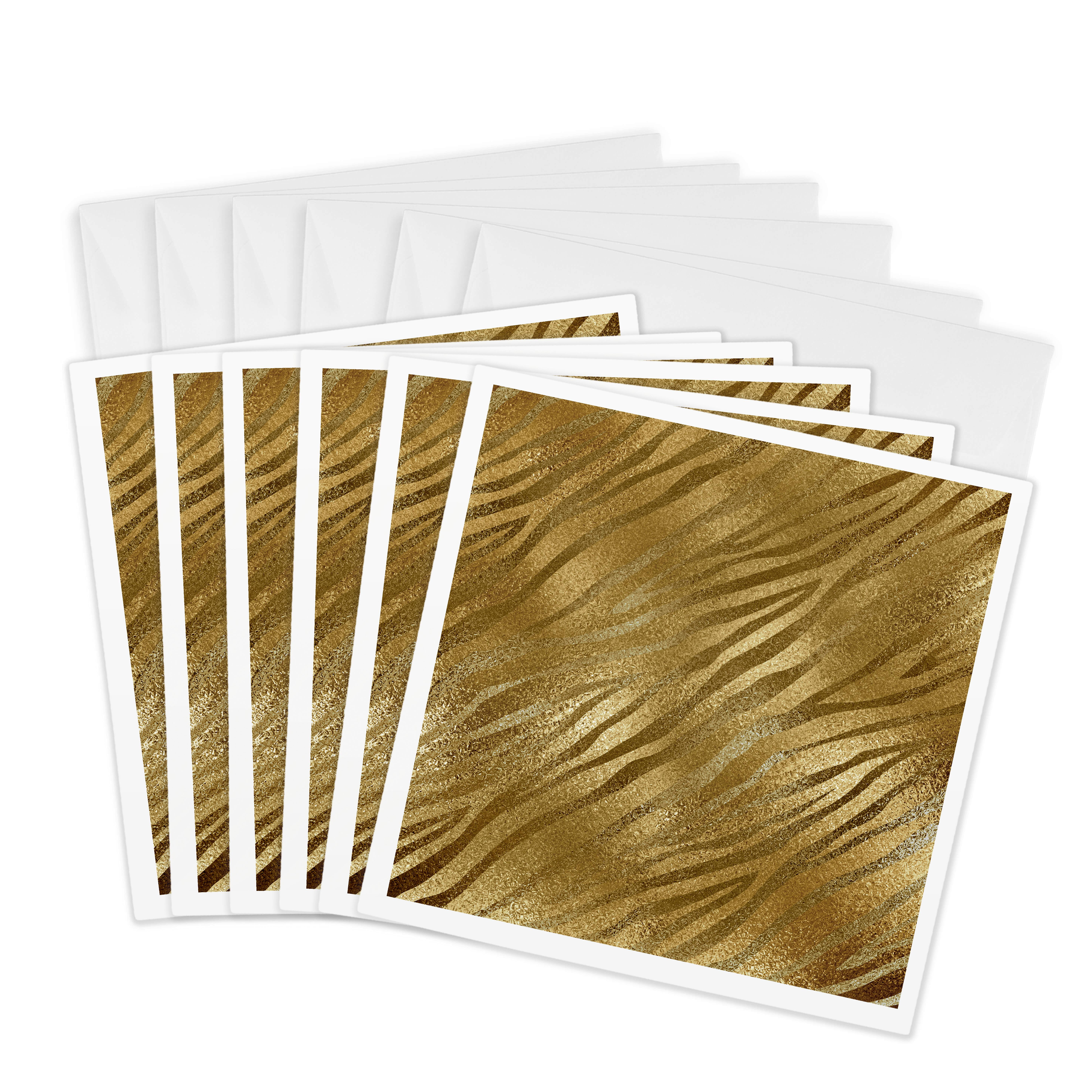 3drose, Pretty Gold on Gold Faux Foil Zebra Print Pattern, 6 Greeting ...