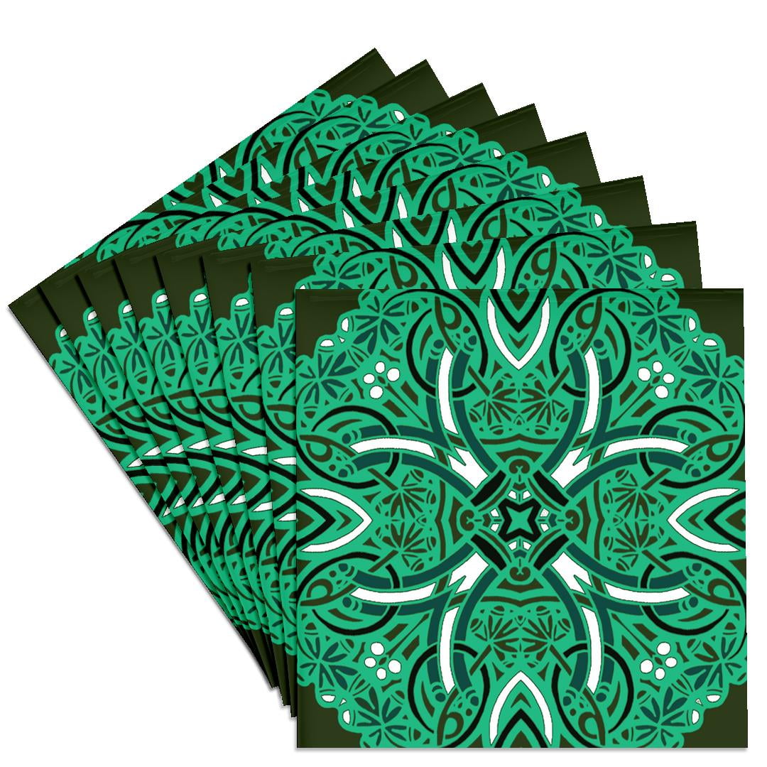 3drose, Pretty Green Lace Pattern, Set of 8 Ceramic Tile Coasters ...