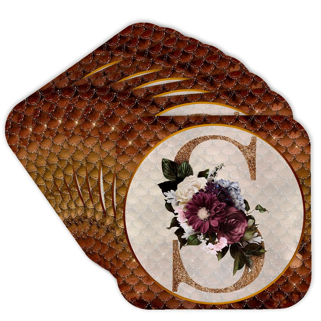 3drose, Pretty Image of Copper Gold Pink Floral Monogram Initial S, Set ...