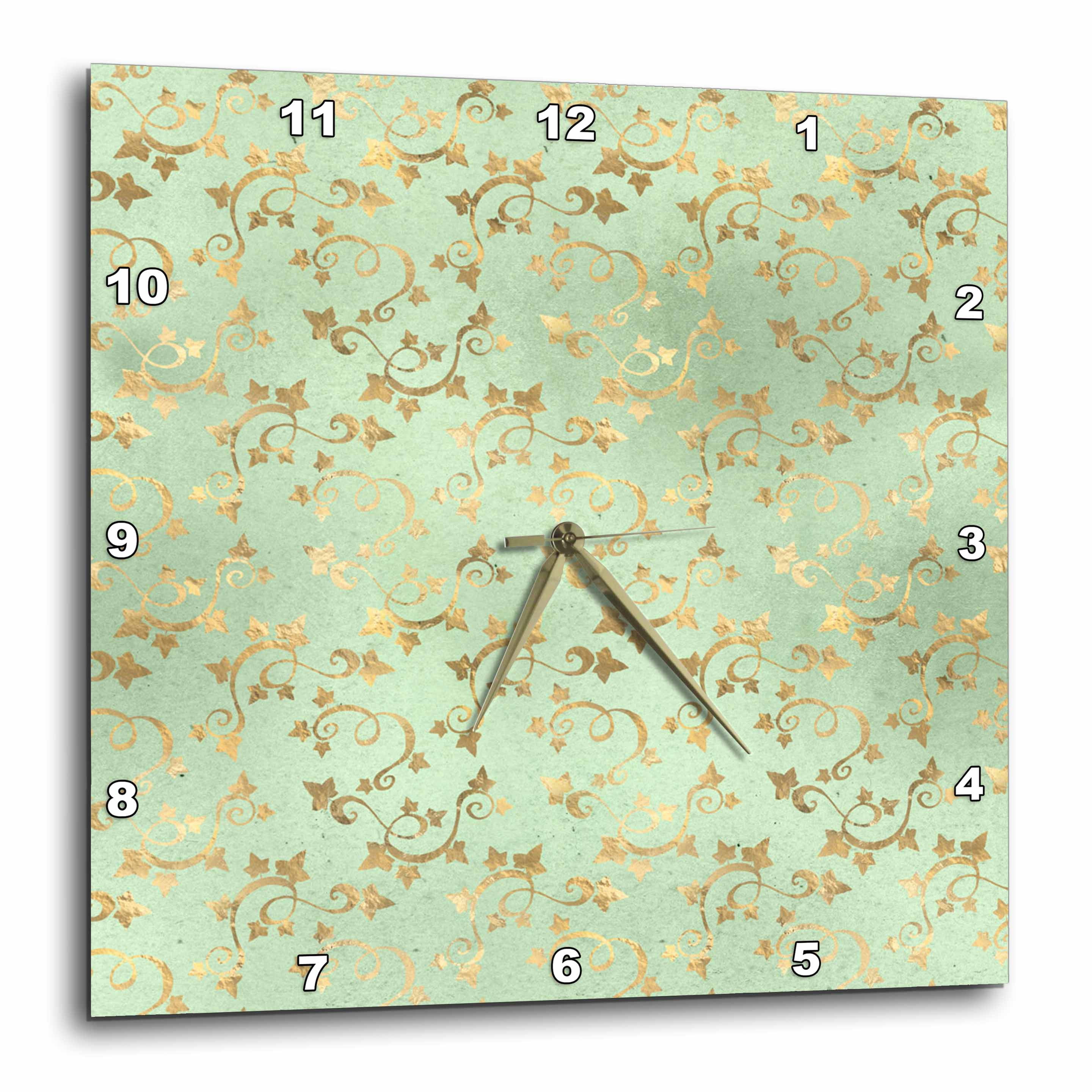 3drose, Pretty Image of Gold Ivy Leaves on Soft Green Pattern, 15x15 ...