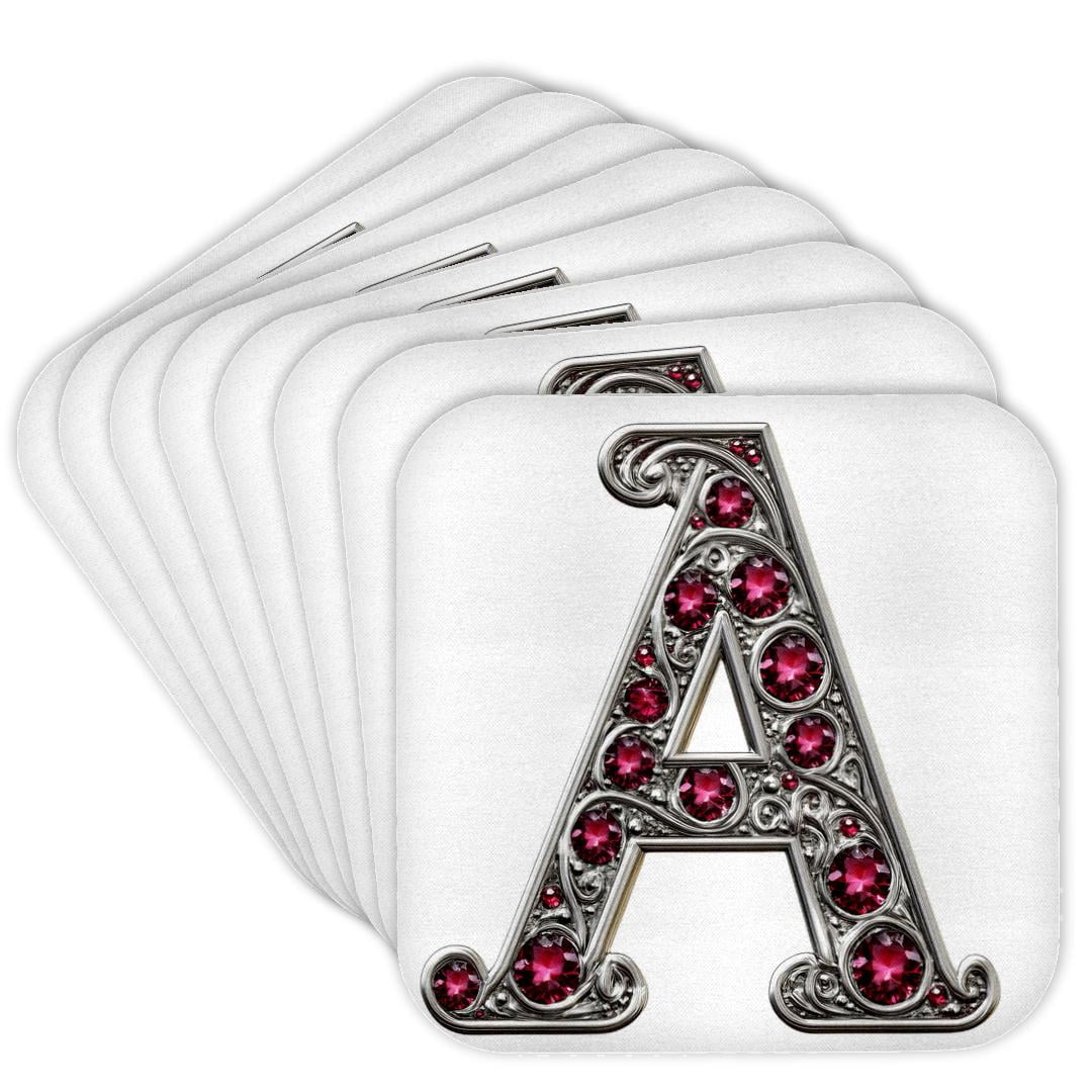 3drose, Pretty Image of Ruby Jeweled Monogram Letter A, Set of 8 ...