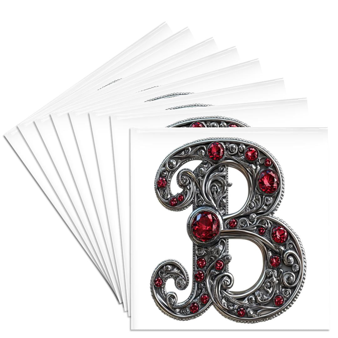 3drose, Pretty Image of Ruby Jeweled Monogram Letter B, Set of 8 ...