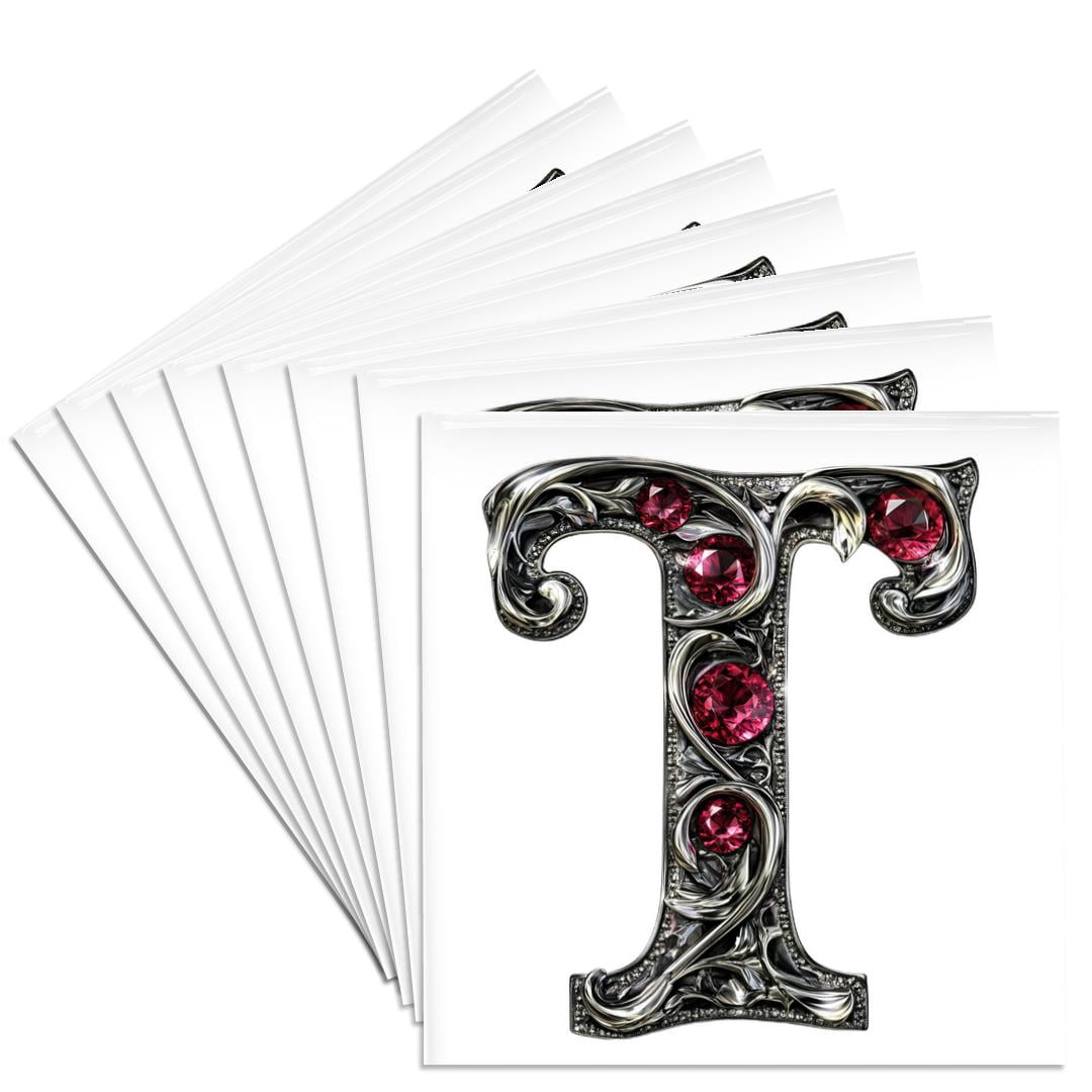 3drose, Pretty Image of Ruby Jeweled Monogram Letter T, Set of 8 ...