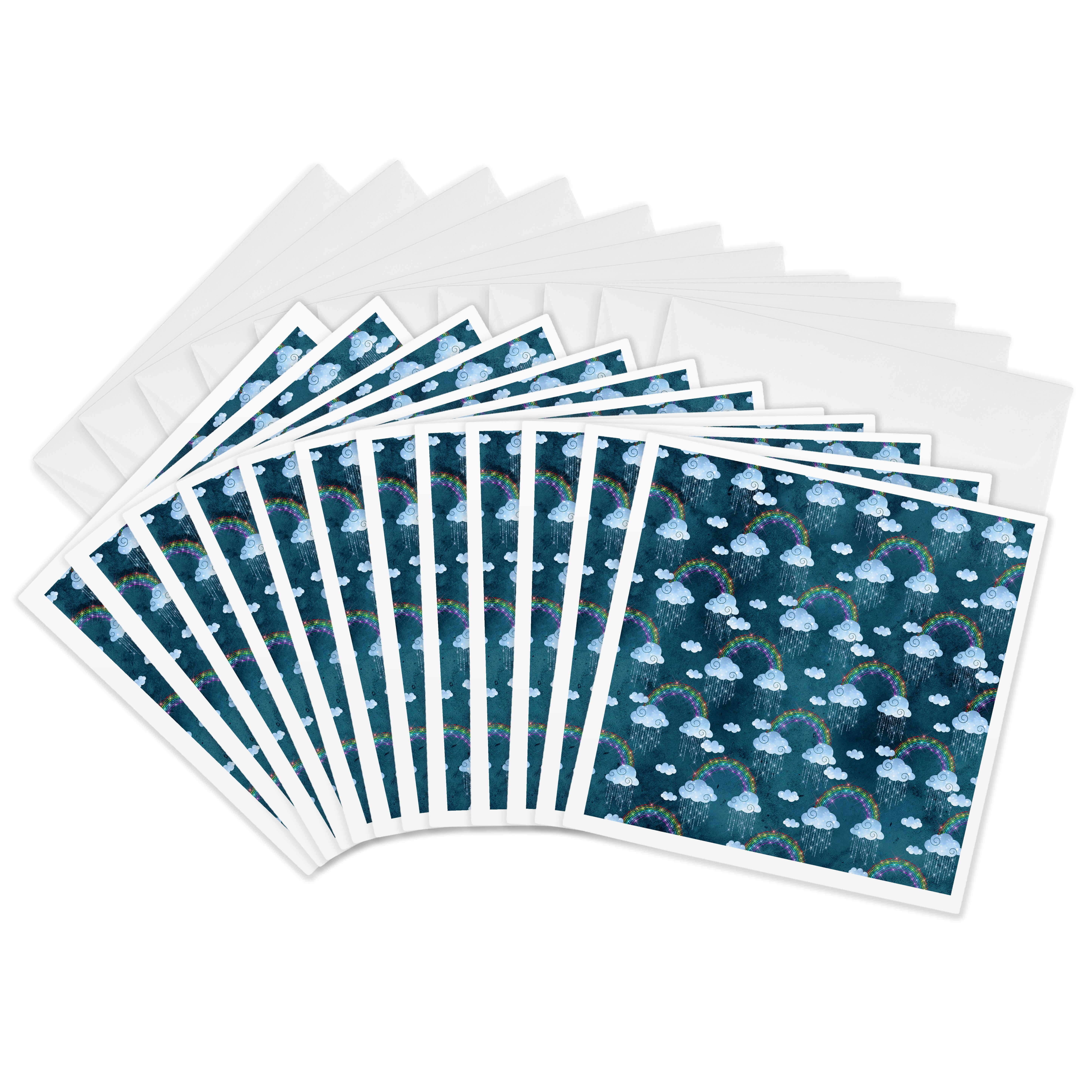 3drose, Pretty Image of Sparkle Rainbows, Clouds, and Rain Pattern, 12 ...