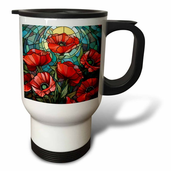 3drose, Pretty Image of Stained Glass Red Poppy Flower Background, 14oz ...