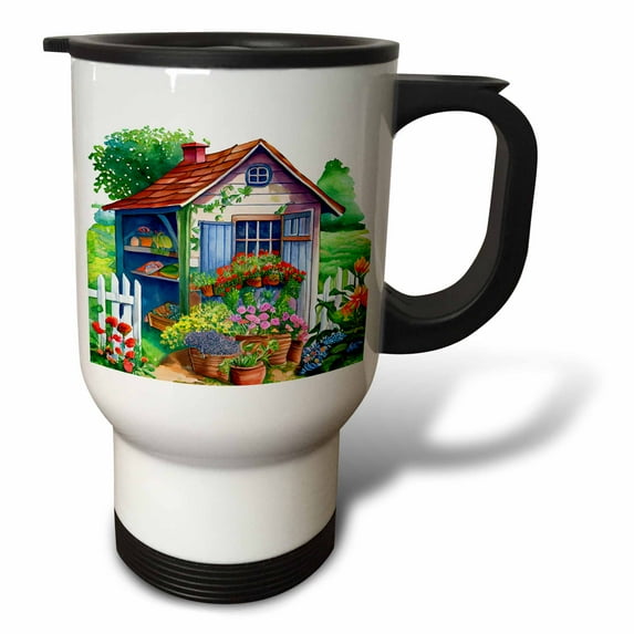 3drose, Pretty Image of Watercolor Gardening Shed Scene Illustration ...