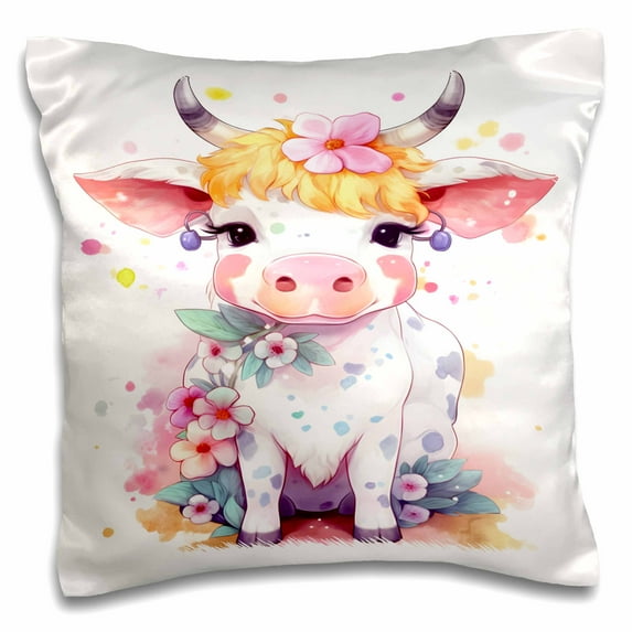 3drose, Pretty Image of Watercolor Highland Cow Illustration, 16x16 ...