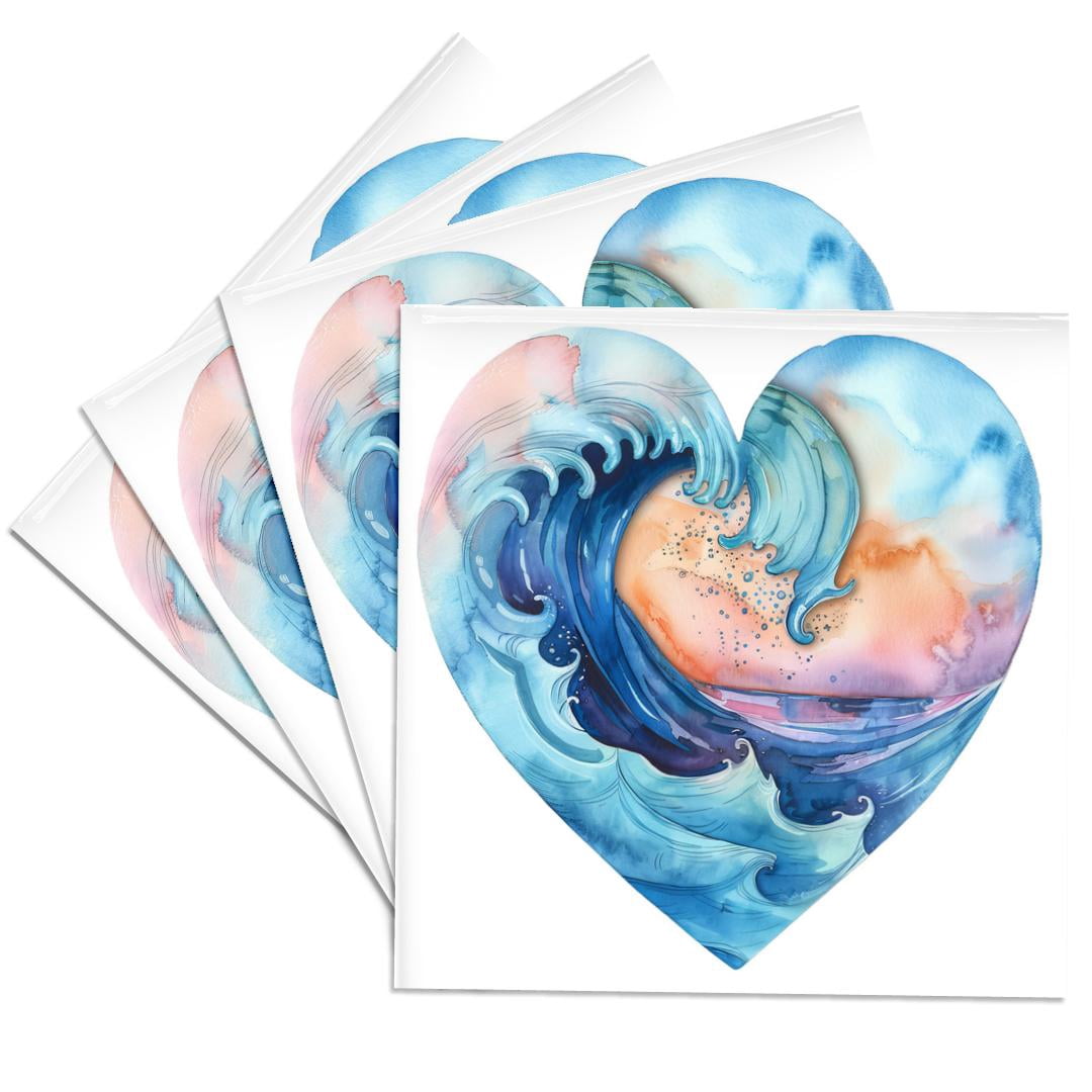 3drose, Pretty Image of Watercolor Ocean Wave Sunset Heart Illustration ...