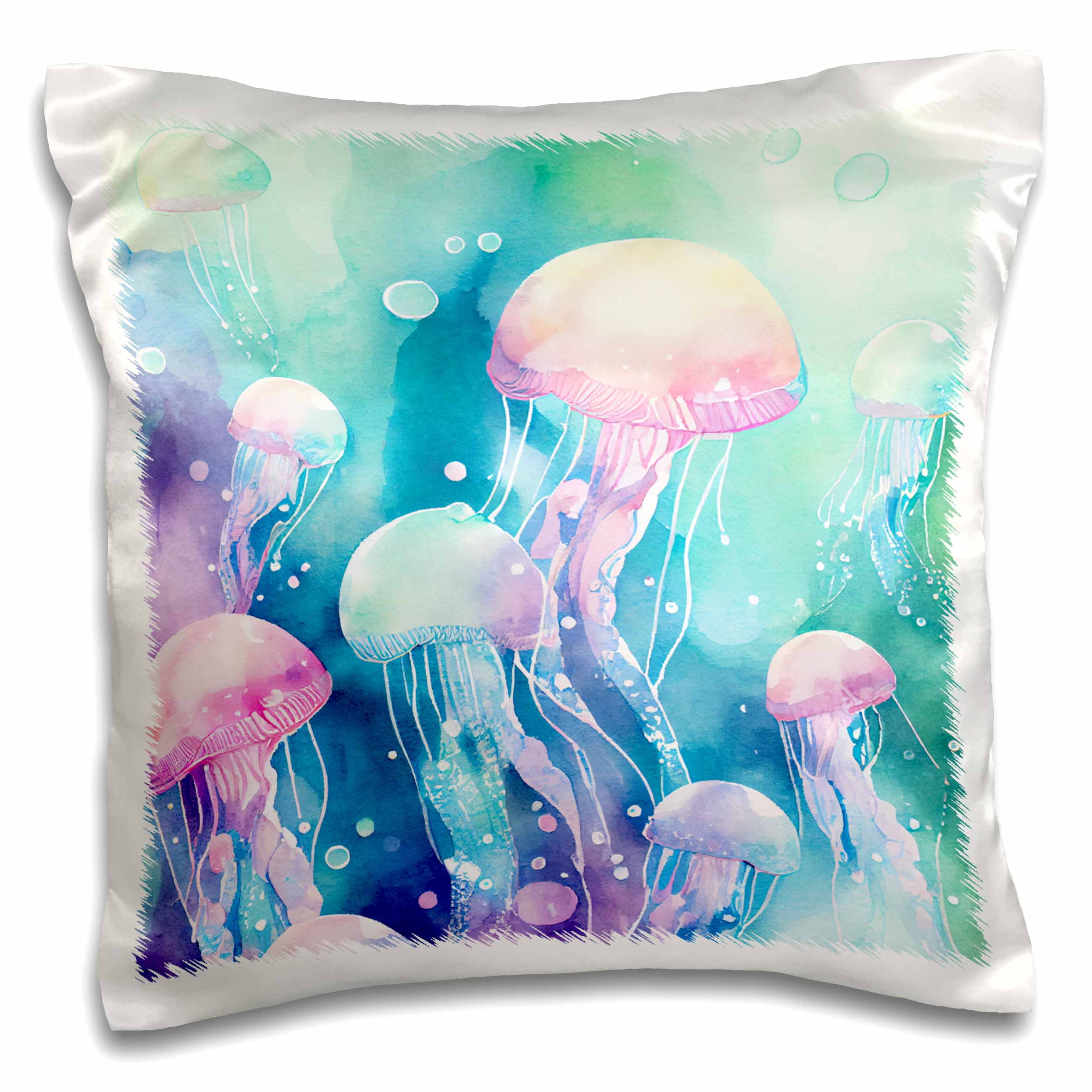 3drose, Pretty Image of Watercolor Pastel Jelly Fish Background, 16x16 ...