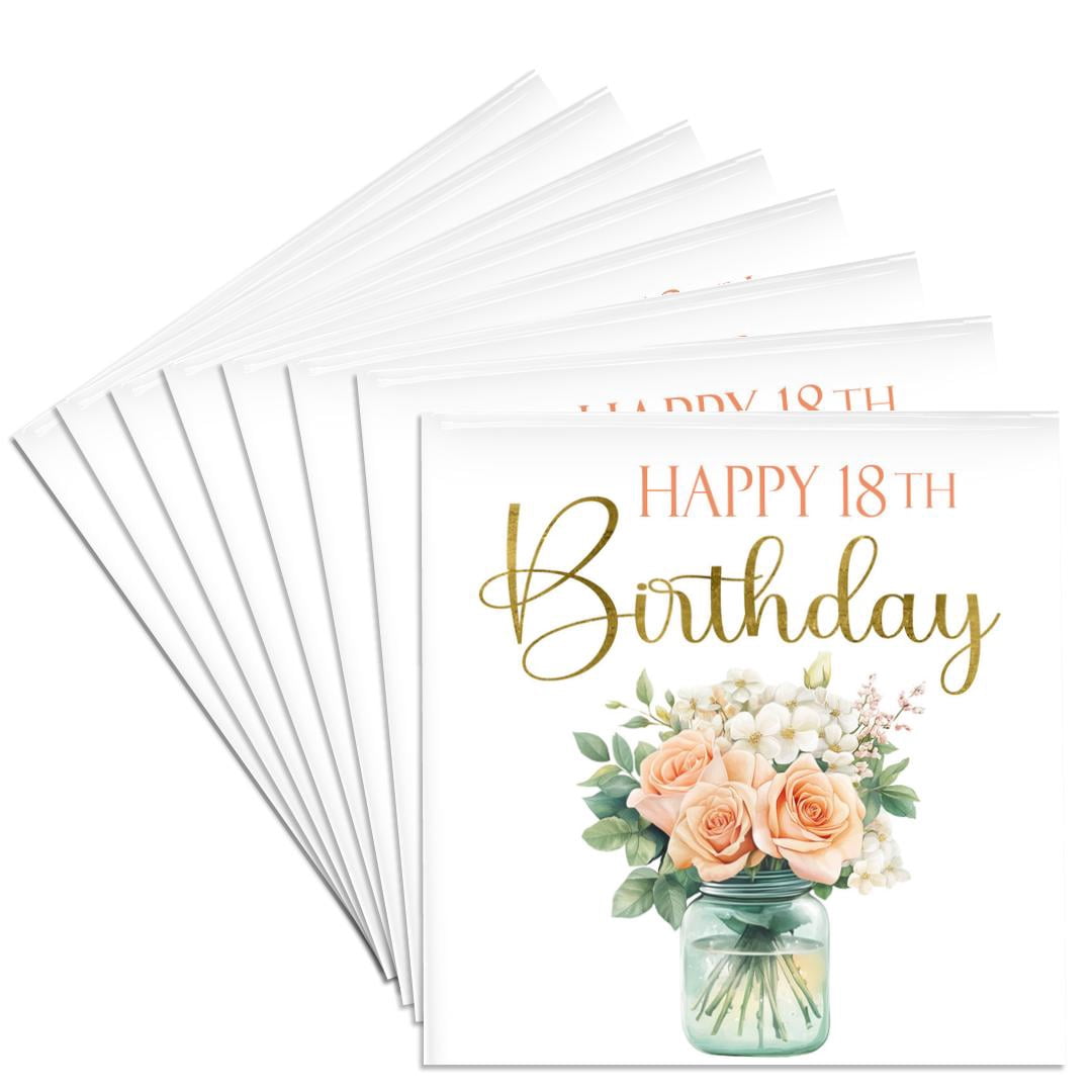 3drose, Pretty Jar of Peach Roses Happy 18th Birthday, Set of 8 Ceramic ...