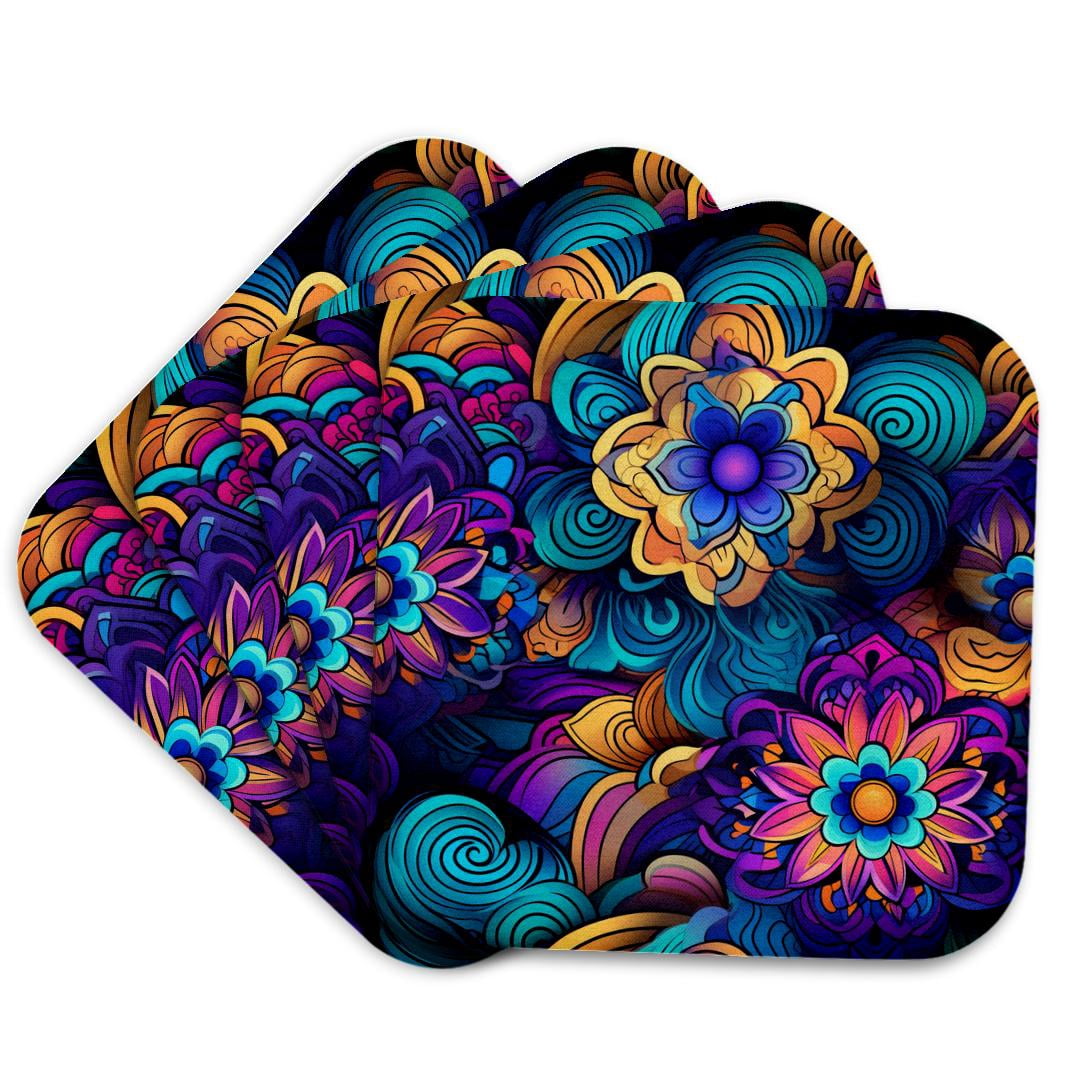 3drose, Pretty Mandala Flower Patterns, Set of 4 Coasters - Cork ...