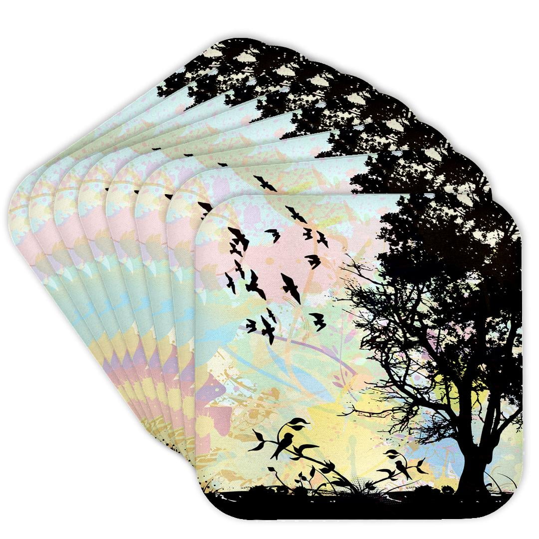 3drose, Pretty Nature Scene Birds and Tree with Digital Watercolor Sky ...